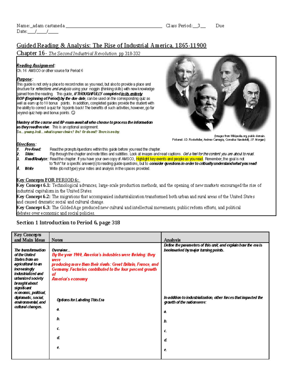 Adam Castaneda - reading guide - Name:_adam castaneda