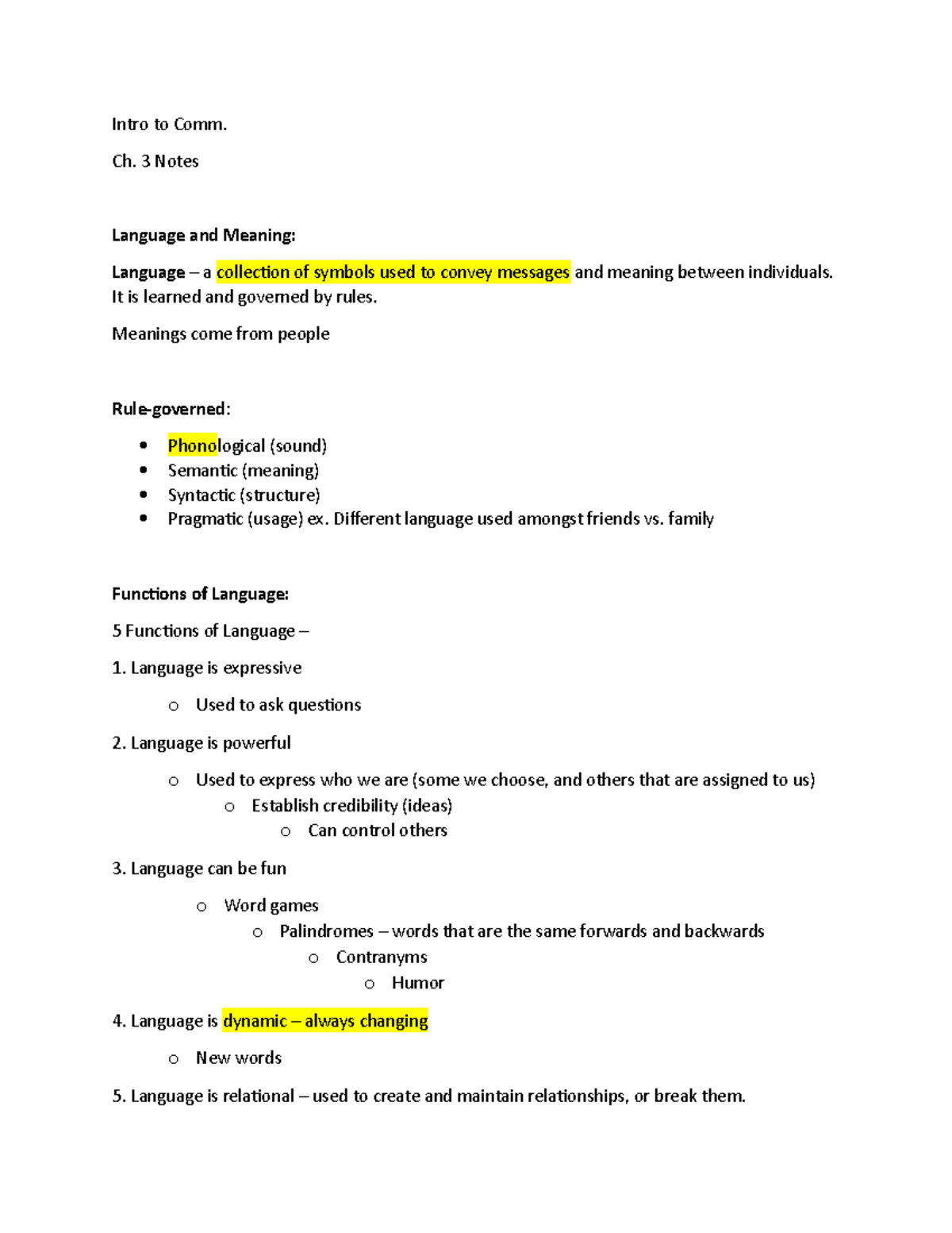 Ch. 3 Notes Comm - Intro to Comm. Ch. 3 Notes Language and Meaning ...