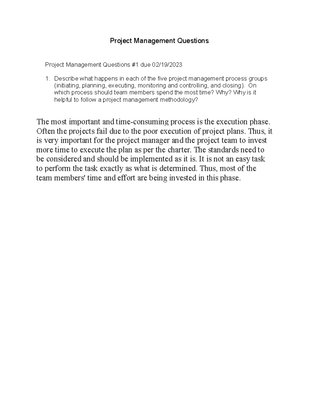 Project Management Questions #1 Spring 2023 - Project Management ...