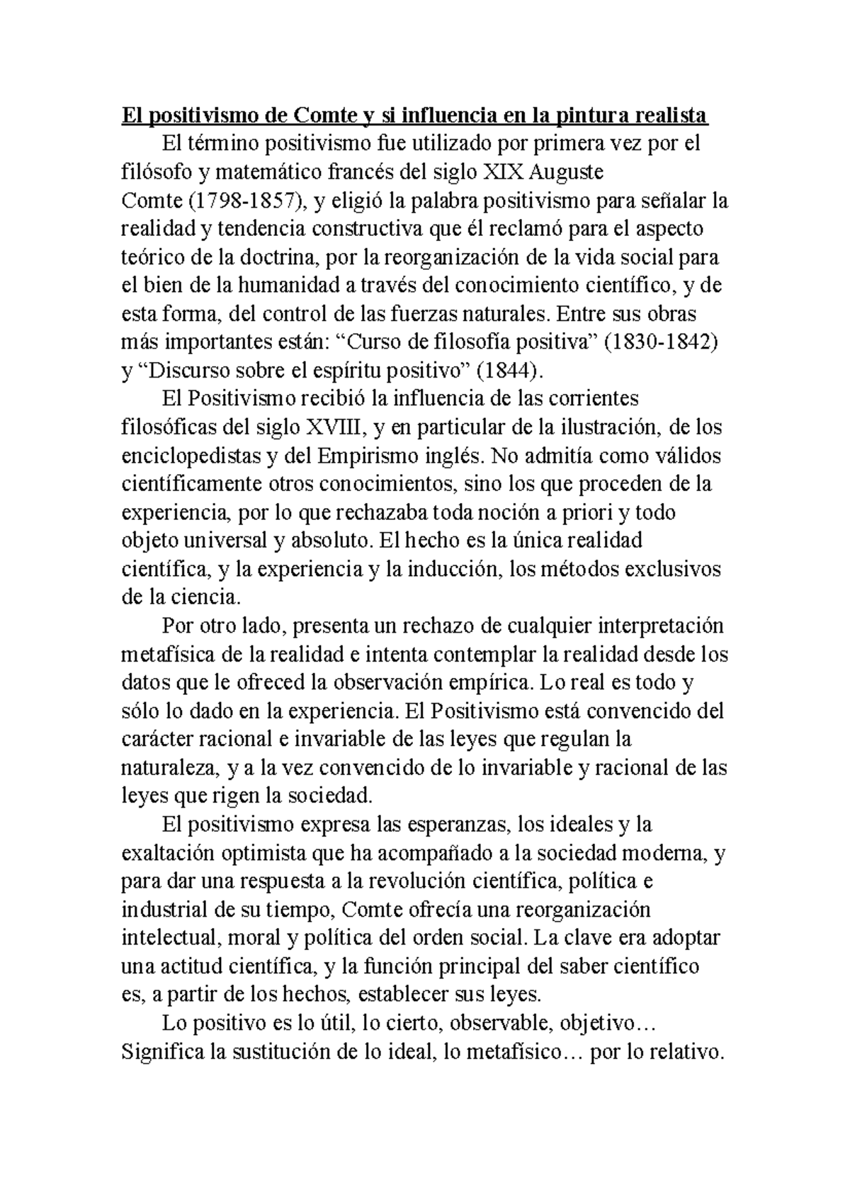 El positivismo de Comte y si influencia en la pintura realista ...