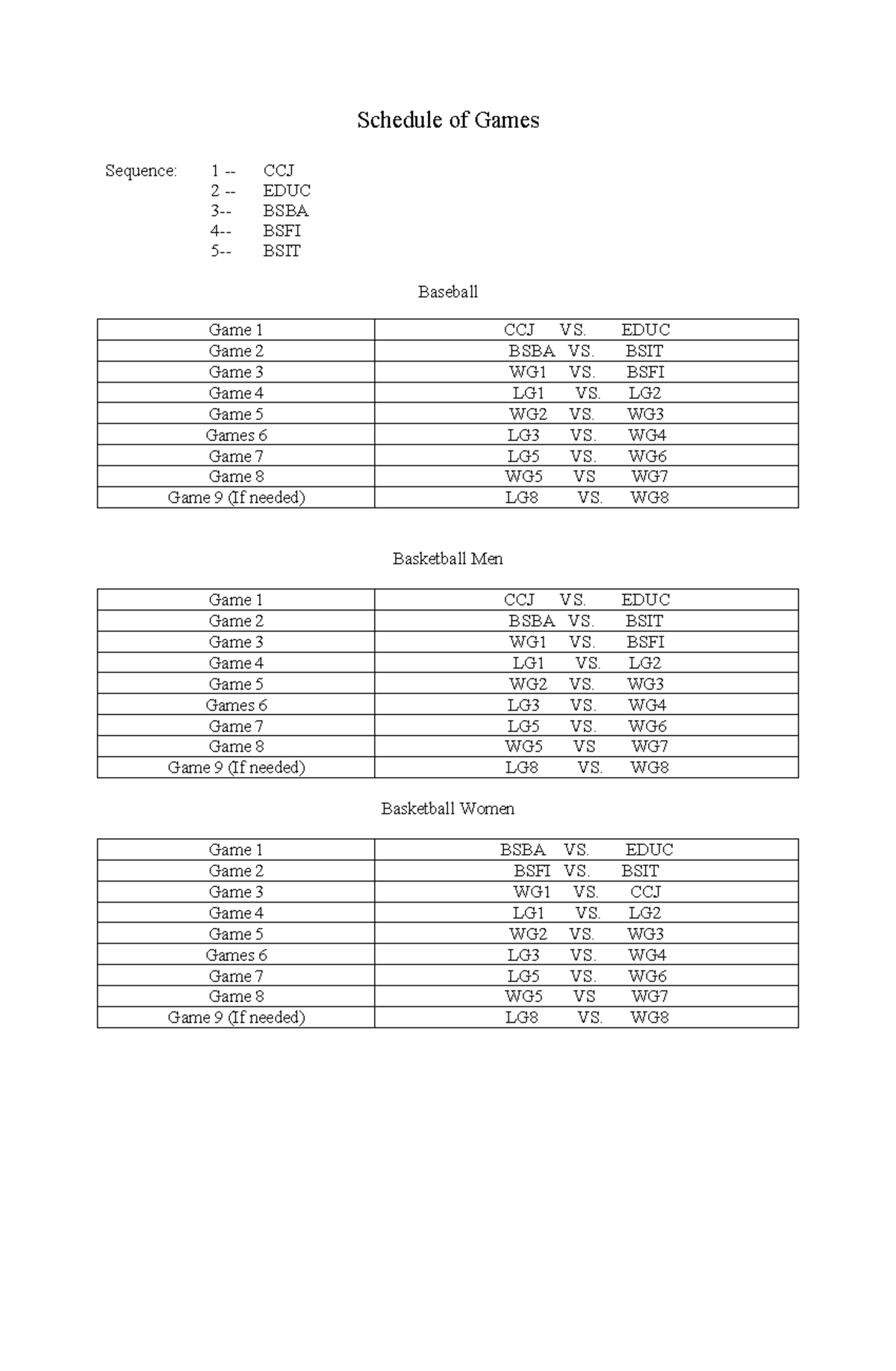 Inbound 1940639083414902202 - Schedule of Games Sequence: 1 - CCJ 2 ...
