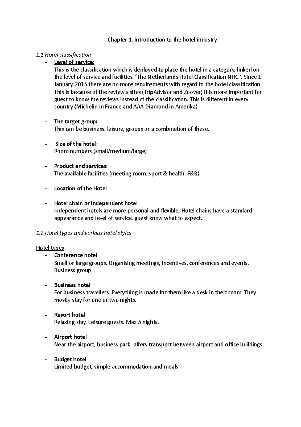 Chapter 1 introduction to the hotel industry - Chapter 1. Introduction ...