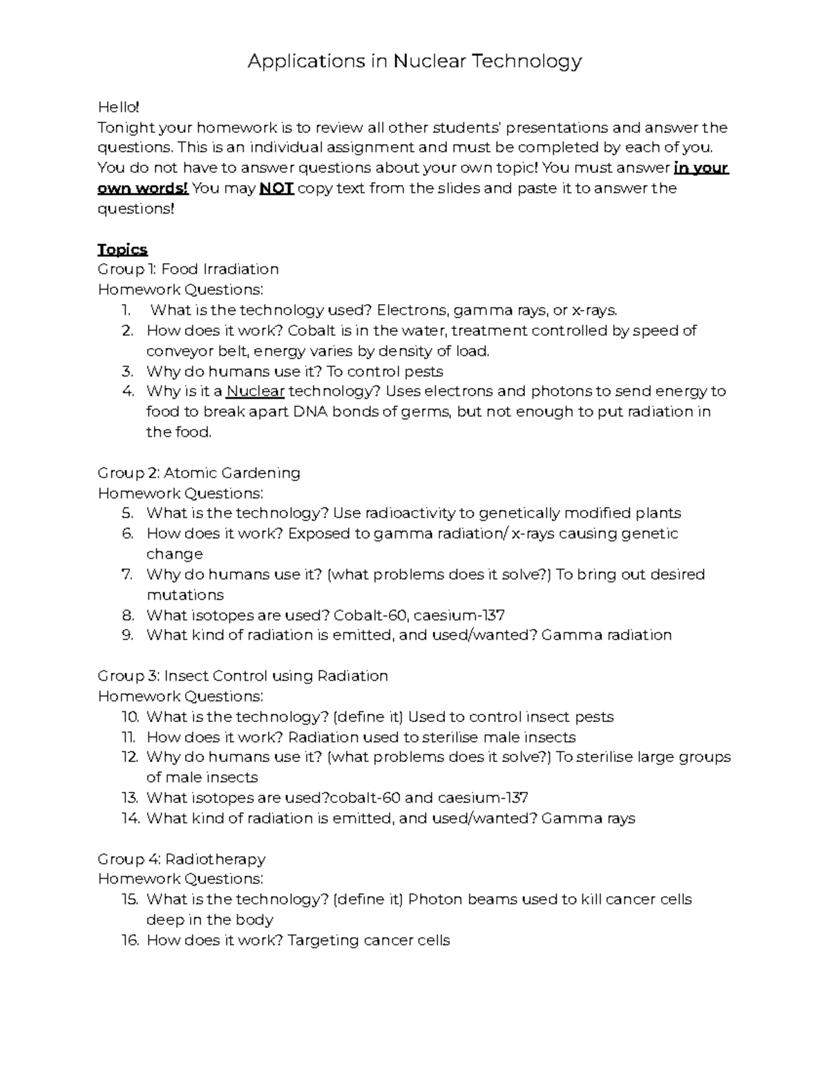 (A) 06 Nuclear Technology Applications Homework - Applications in ...