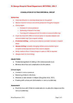 Flow Sheet Haemodialysis patient on Warfarin - Renal Department 2014 ...