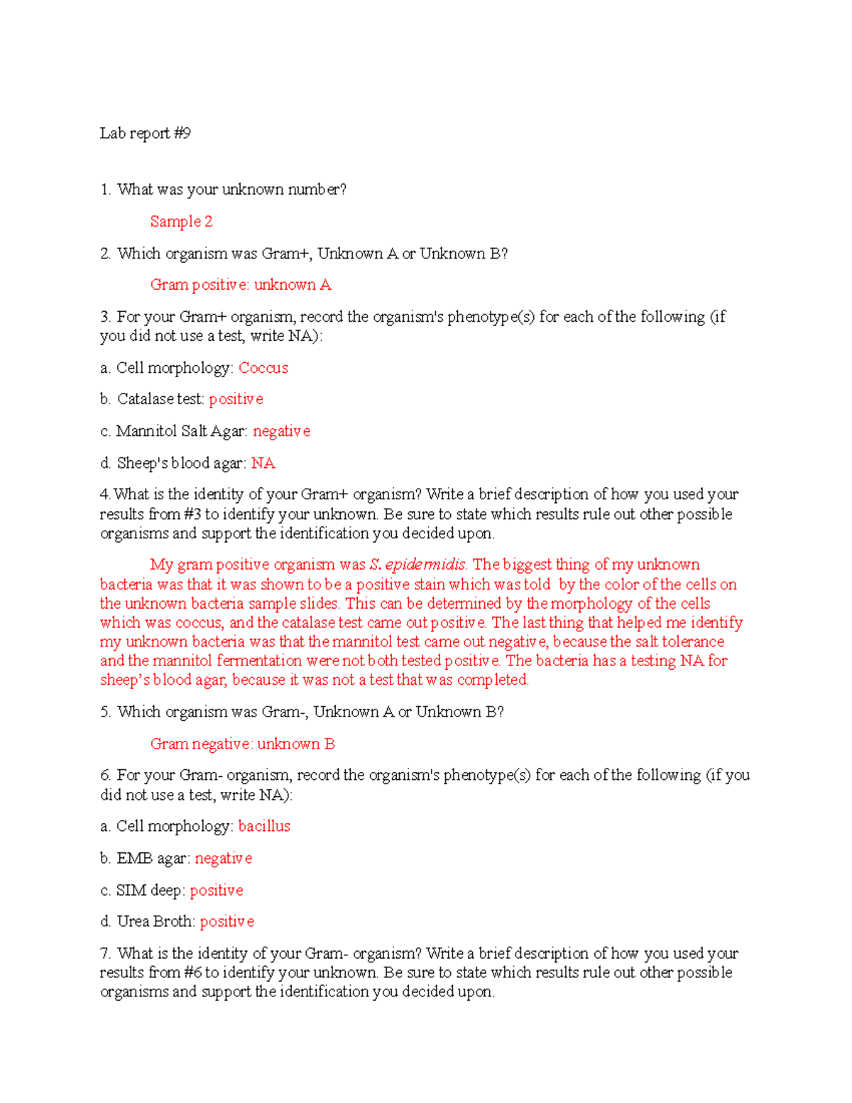 Lab report #9 - Microbiology lab #9 - Lab report # What was your ...