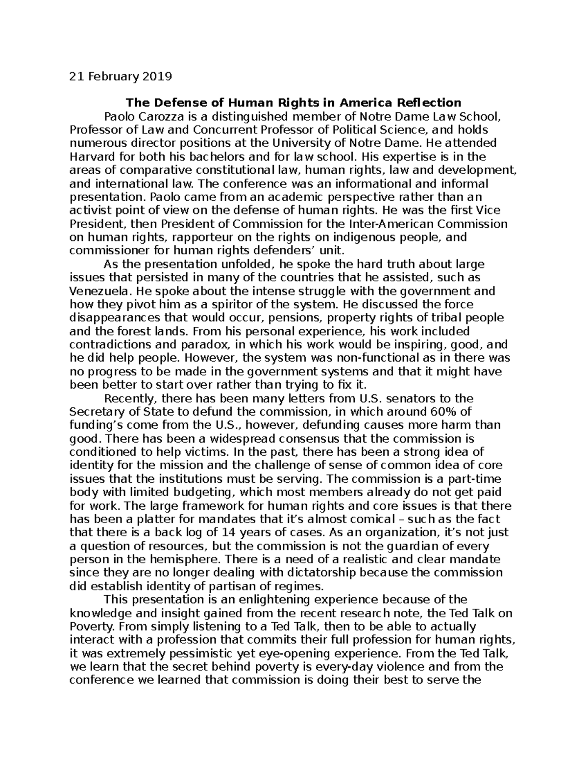 SOC 1113 - Paolo Carozza - 21 February 2019 The Defense of Human Rights ...