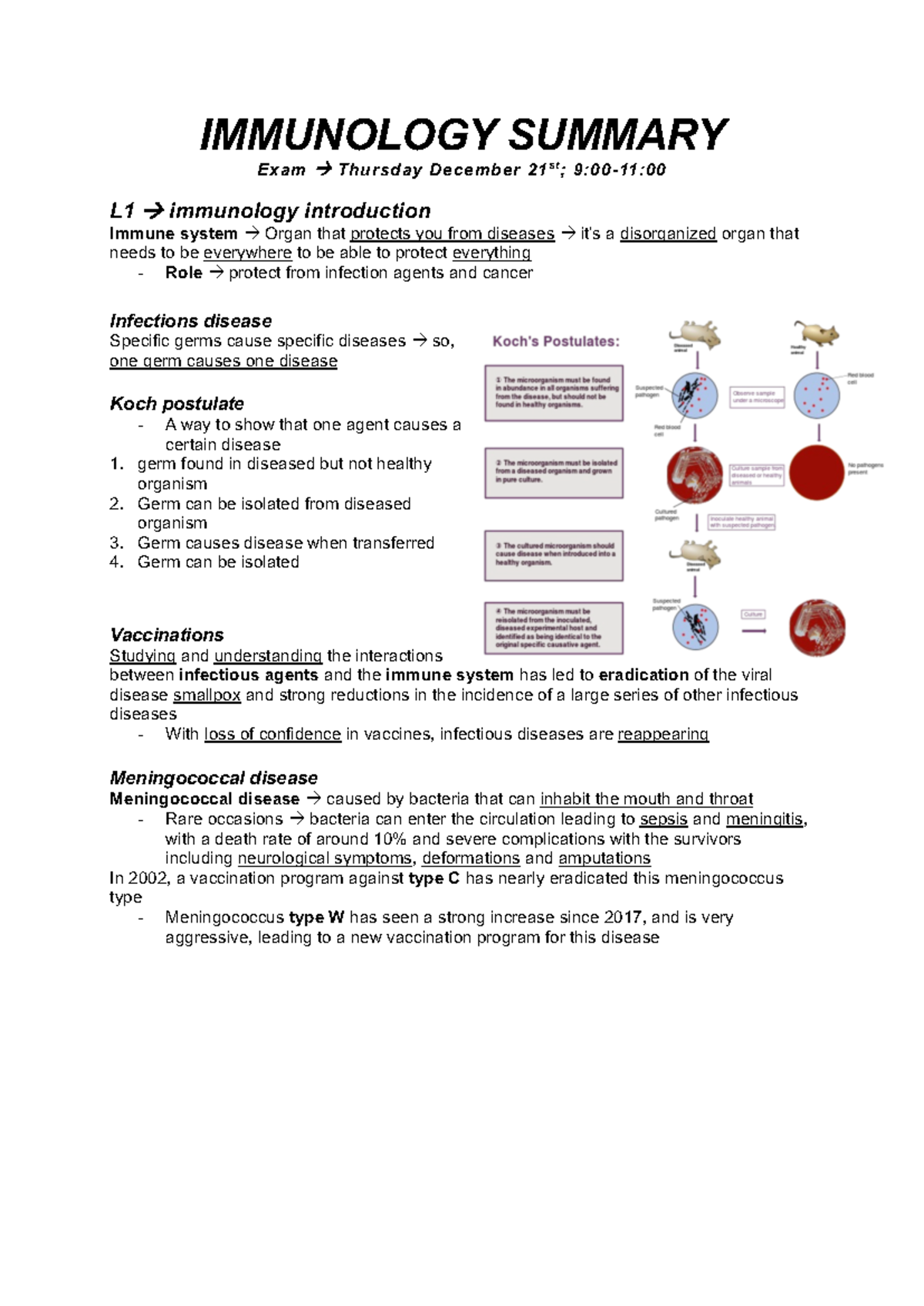 Immunology Summary Shortened - IMMUNOLOGY SUMMARY Exam à Thursday ...