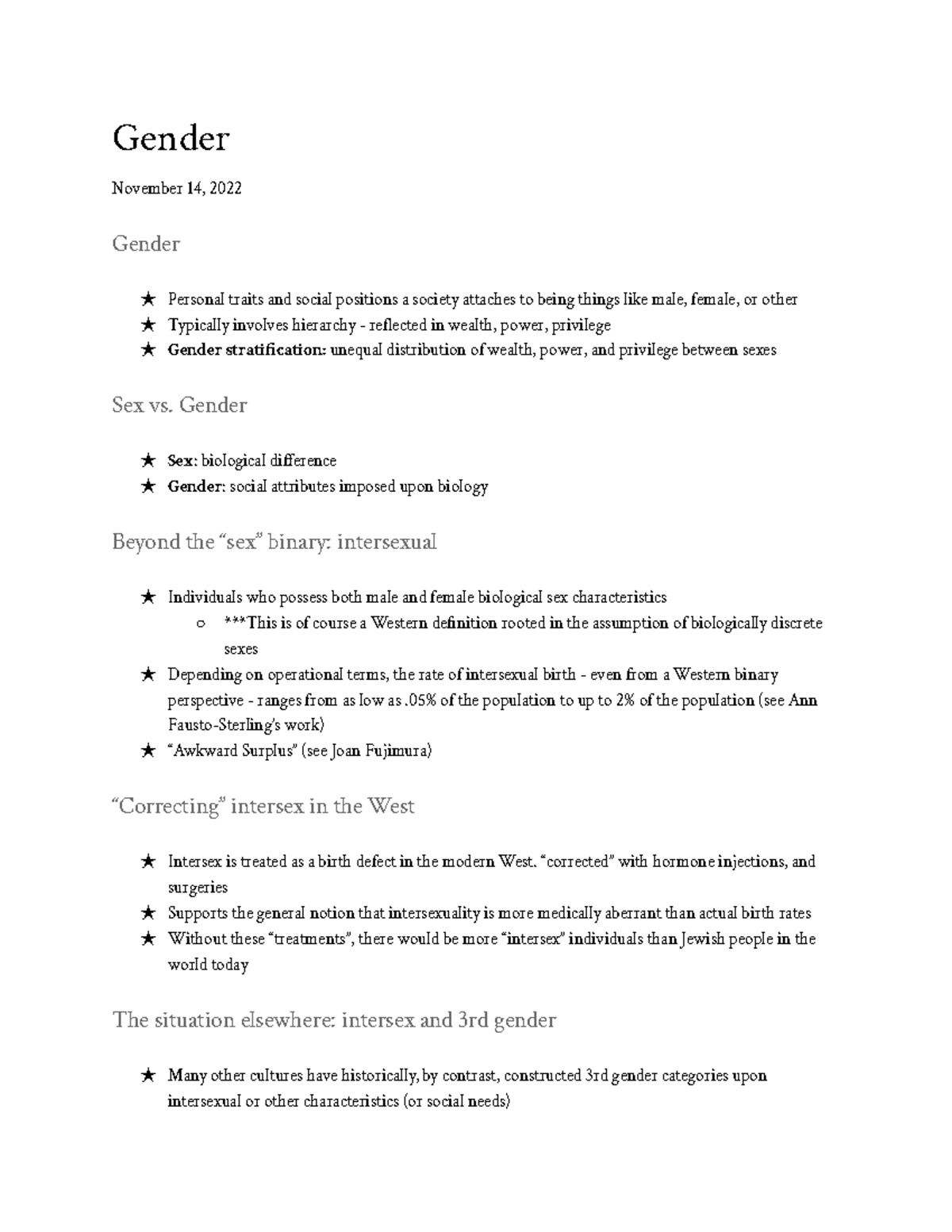 Gender Intro to Sociology - Gender November 14, 2022 Gender ★ Personal ...