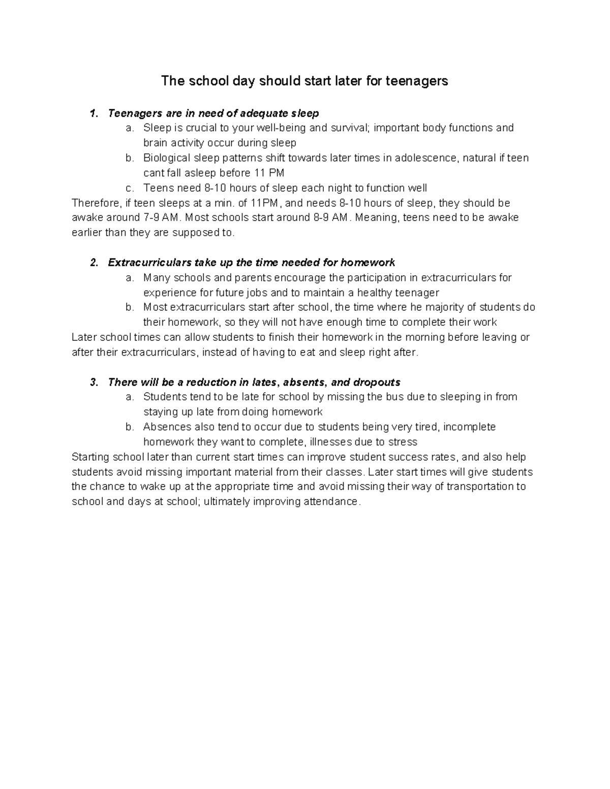 schools should start later for teenagers - essay idea - The school day ...