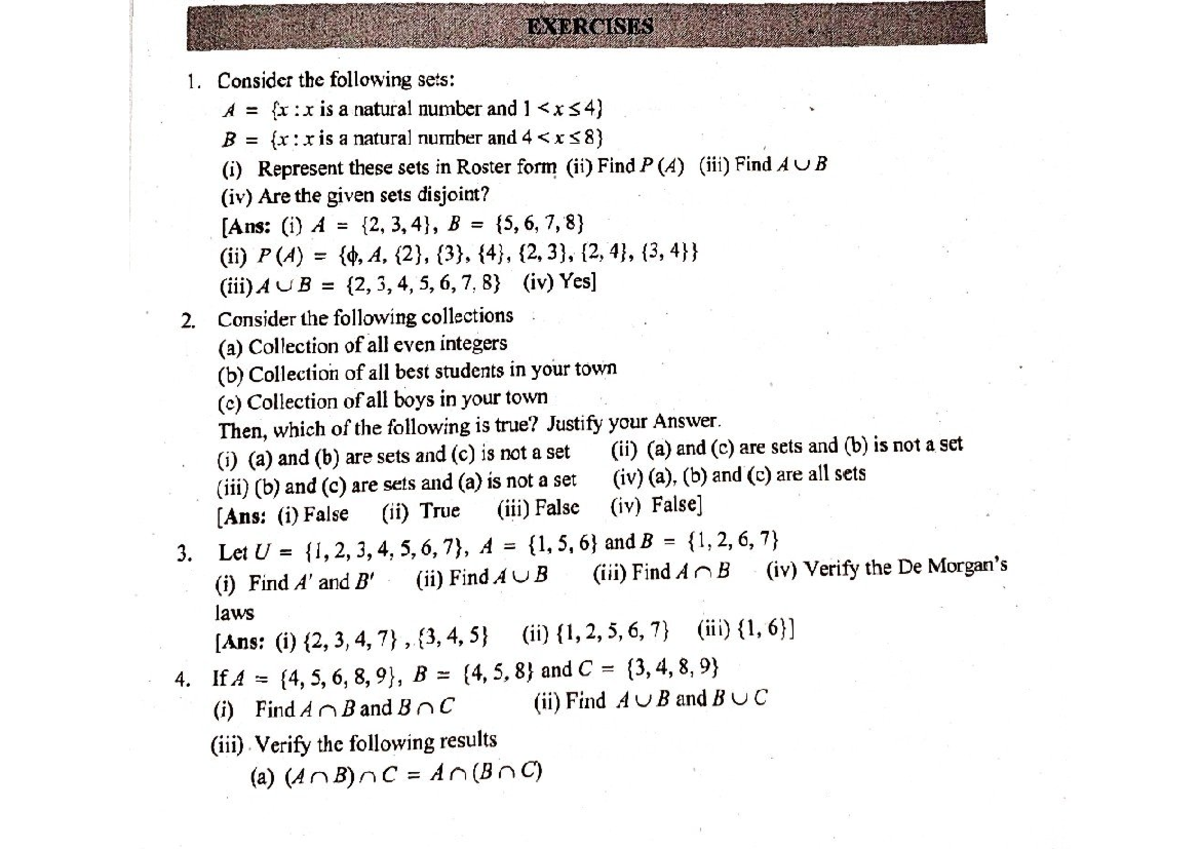 Questions ON SET Theory Maths Questions and exercise - Computer Science ...
