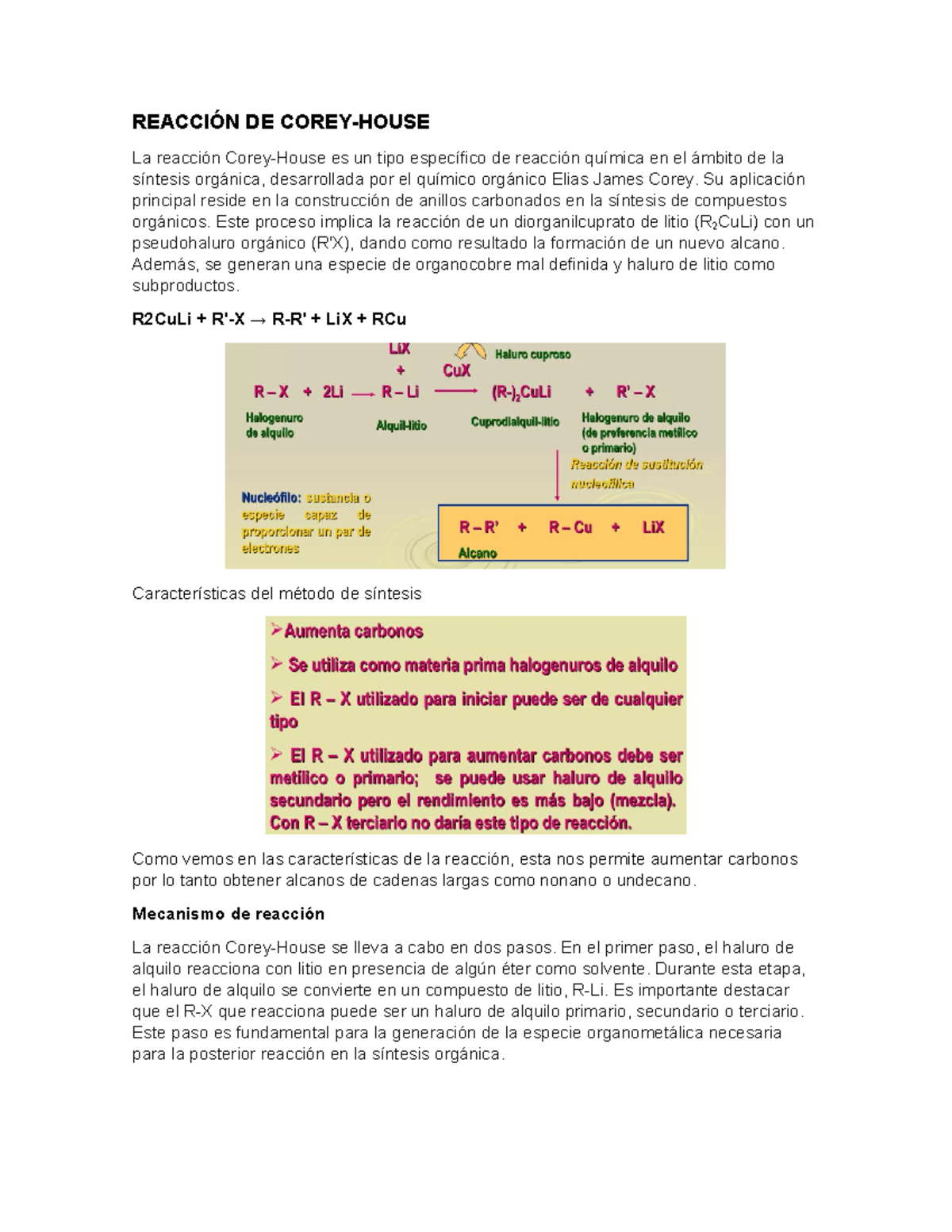 Reacción DE Corey - tabla de reacciones - REACCIÓN DE COREY-HOUSE La ...