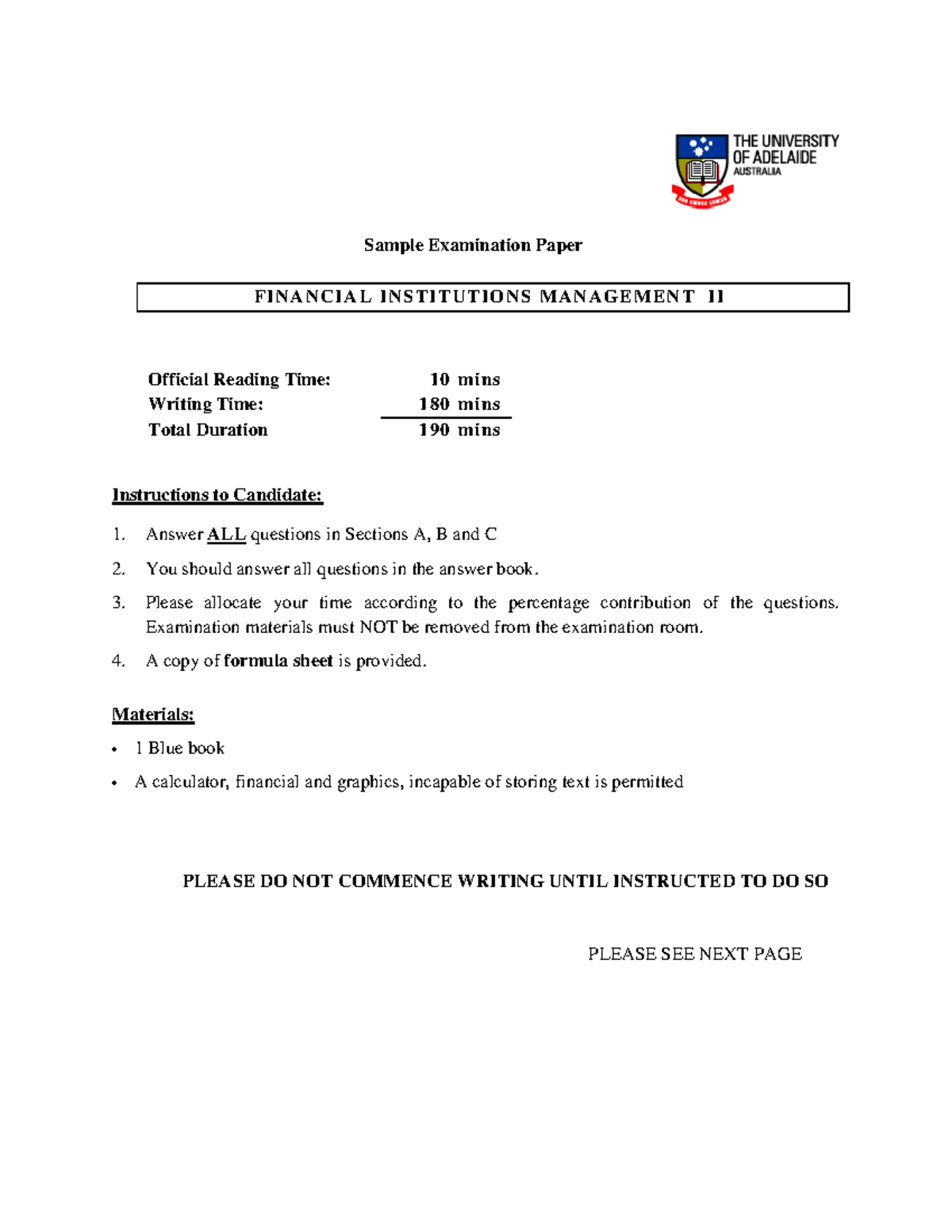 Sample/practice exam 2015, questions and answers - Semester 1 - Sample ...