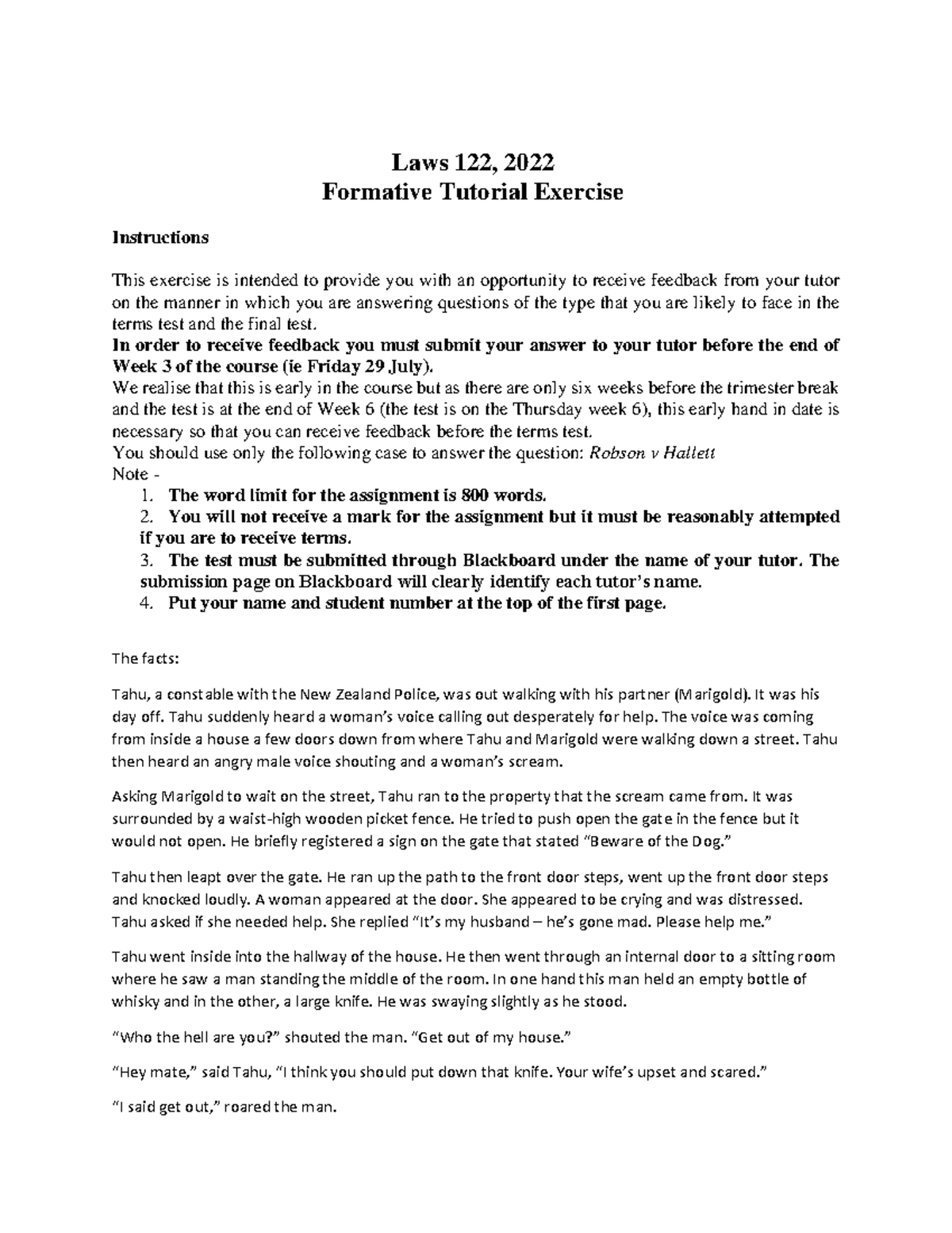 Tutorial Exercise 2022 - Laws 122, 2022 Formative Tutorial Exercise Instructions This exercise ...