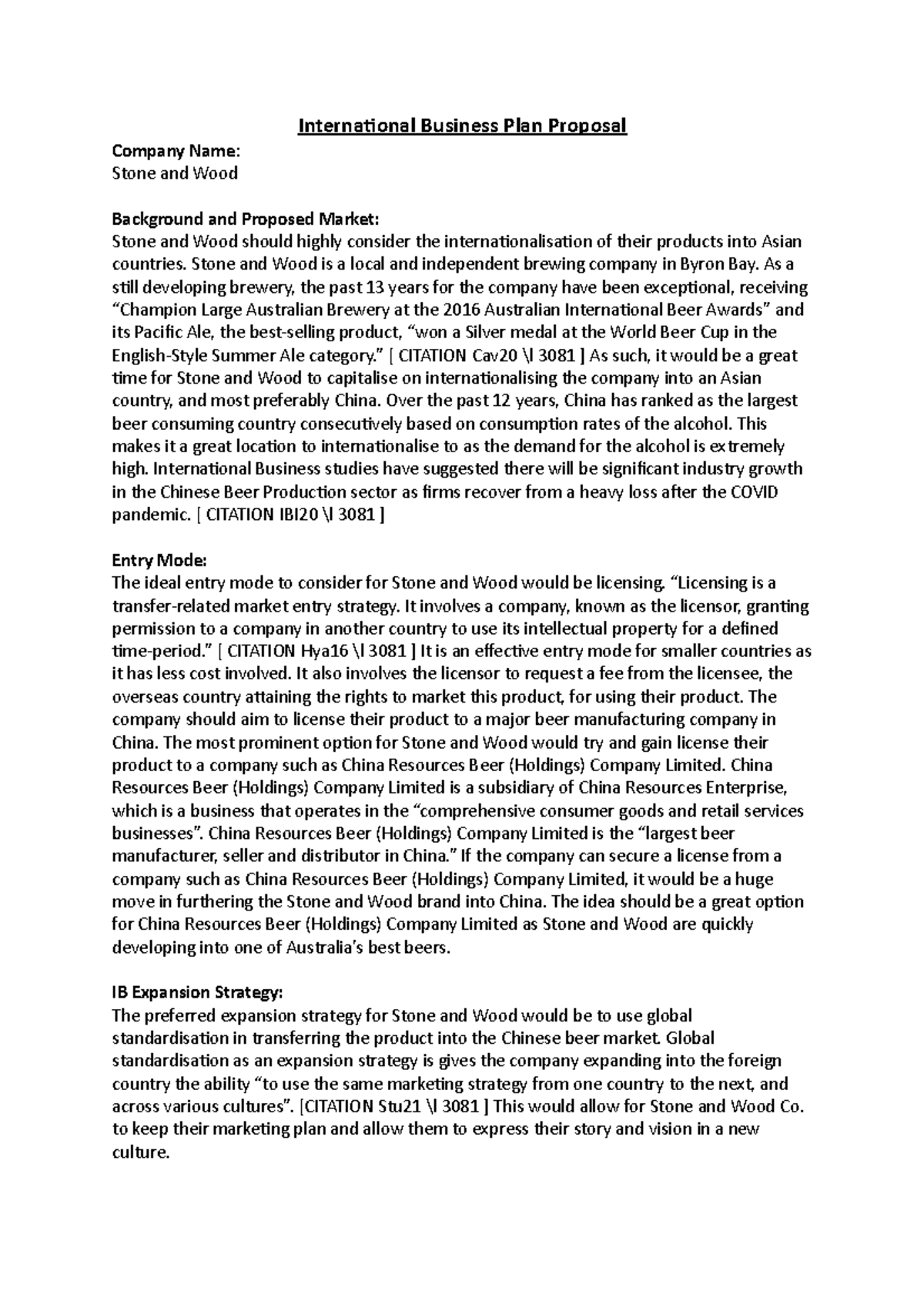 International Business Plan Proposal - International Business Plan ...