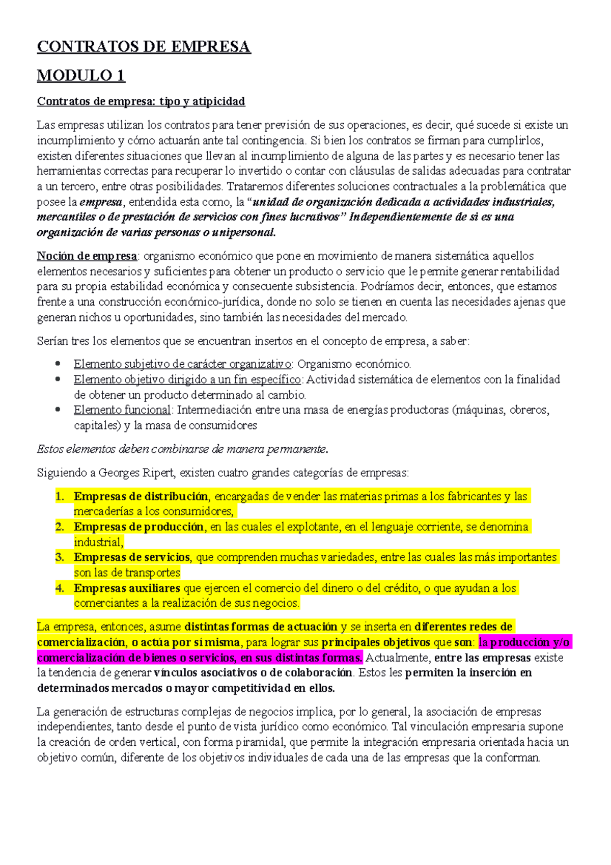 Contratos DE Empresa Resumen - CONTRATOS DE EMPRESA MODULO 1 Contratos de empresa: tipo y ...
