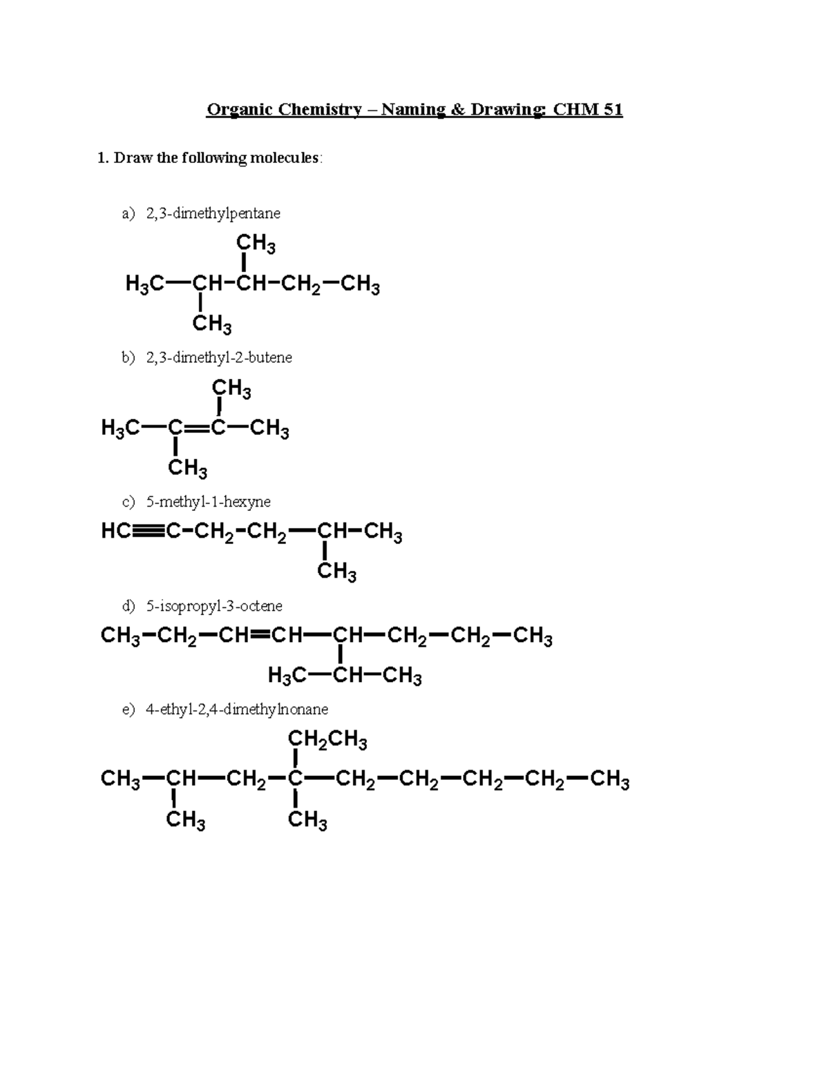 Organic Naming - Supplemental Worksheet ( Answers) - Organic Chemistry ...