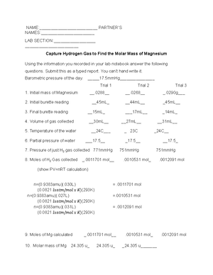 Lab 8 corrected - LabQuest PROCESSING THE DATA Make a graph of your pressure vs. volume data. If ...