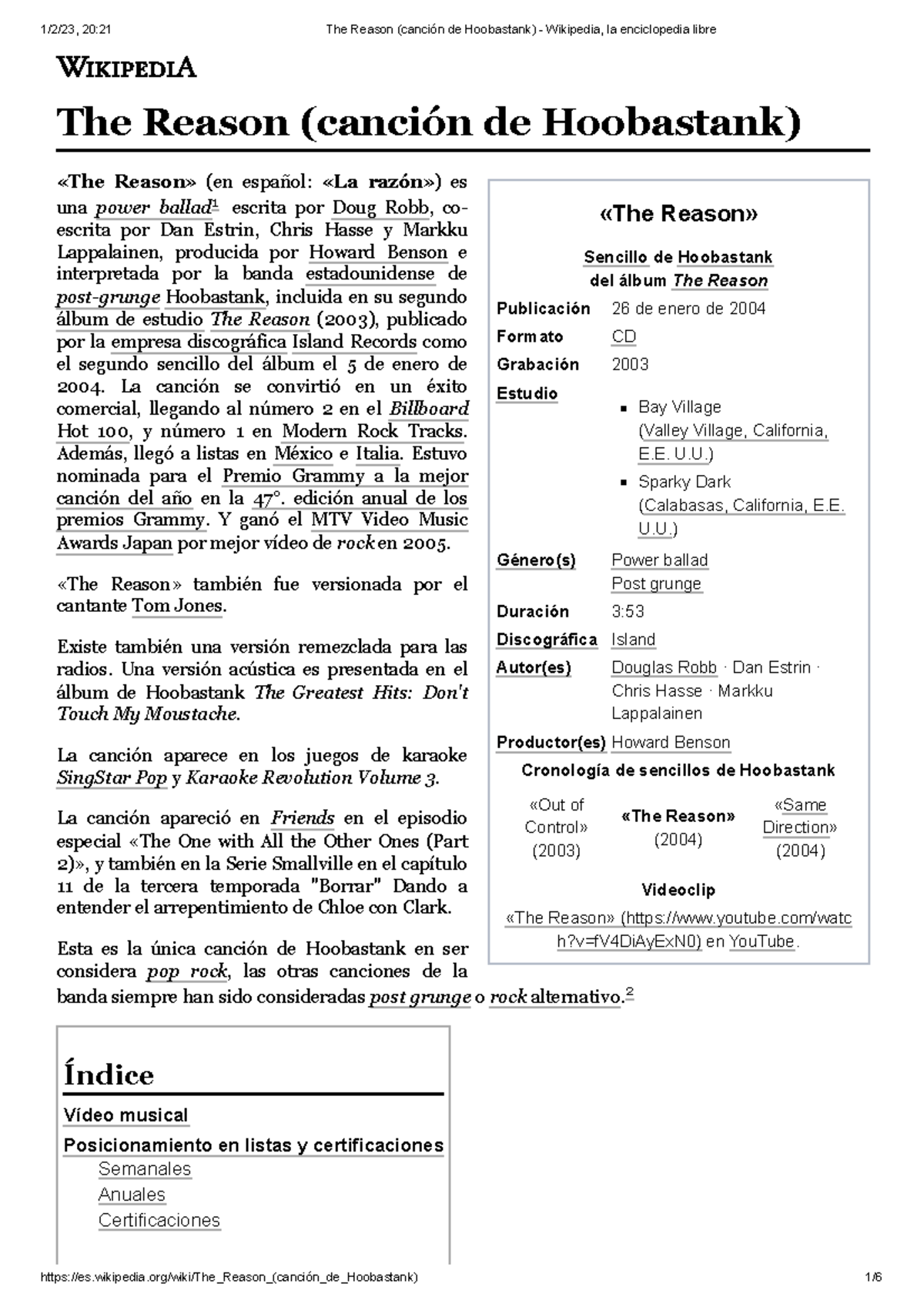 The Reason (canción de Hoobastank) - «The Reason» Sencillo de ...