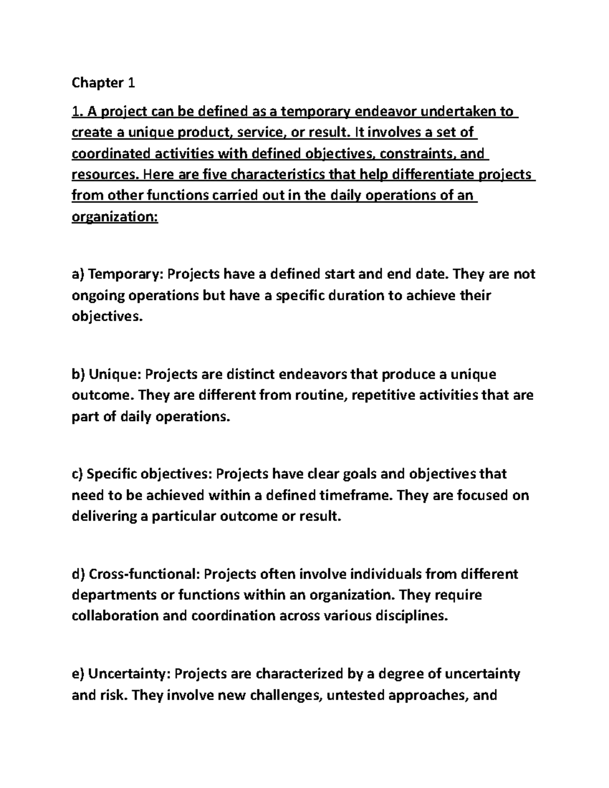 Chapter 1 - talking about marketing - Chapter 1 A project can be ...