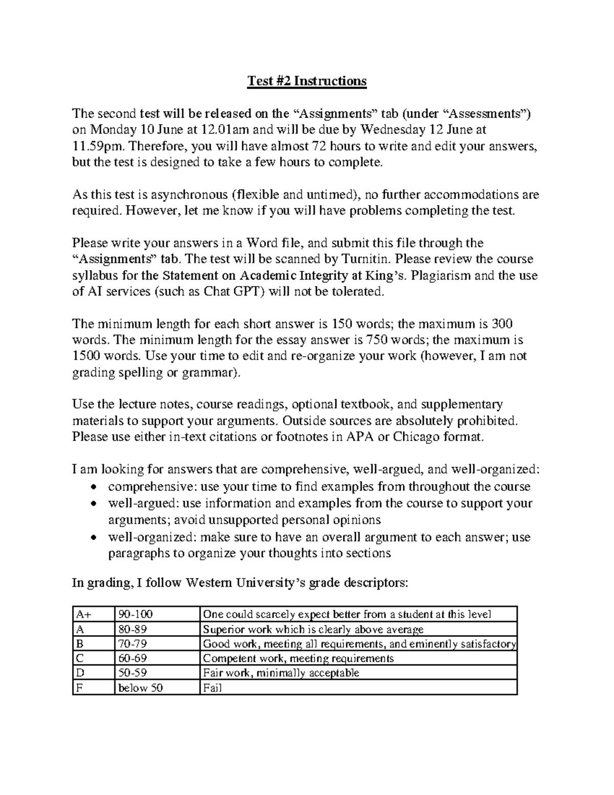 Test #2 instructions - Test # 2 Instructions The second test will be ...