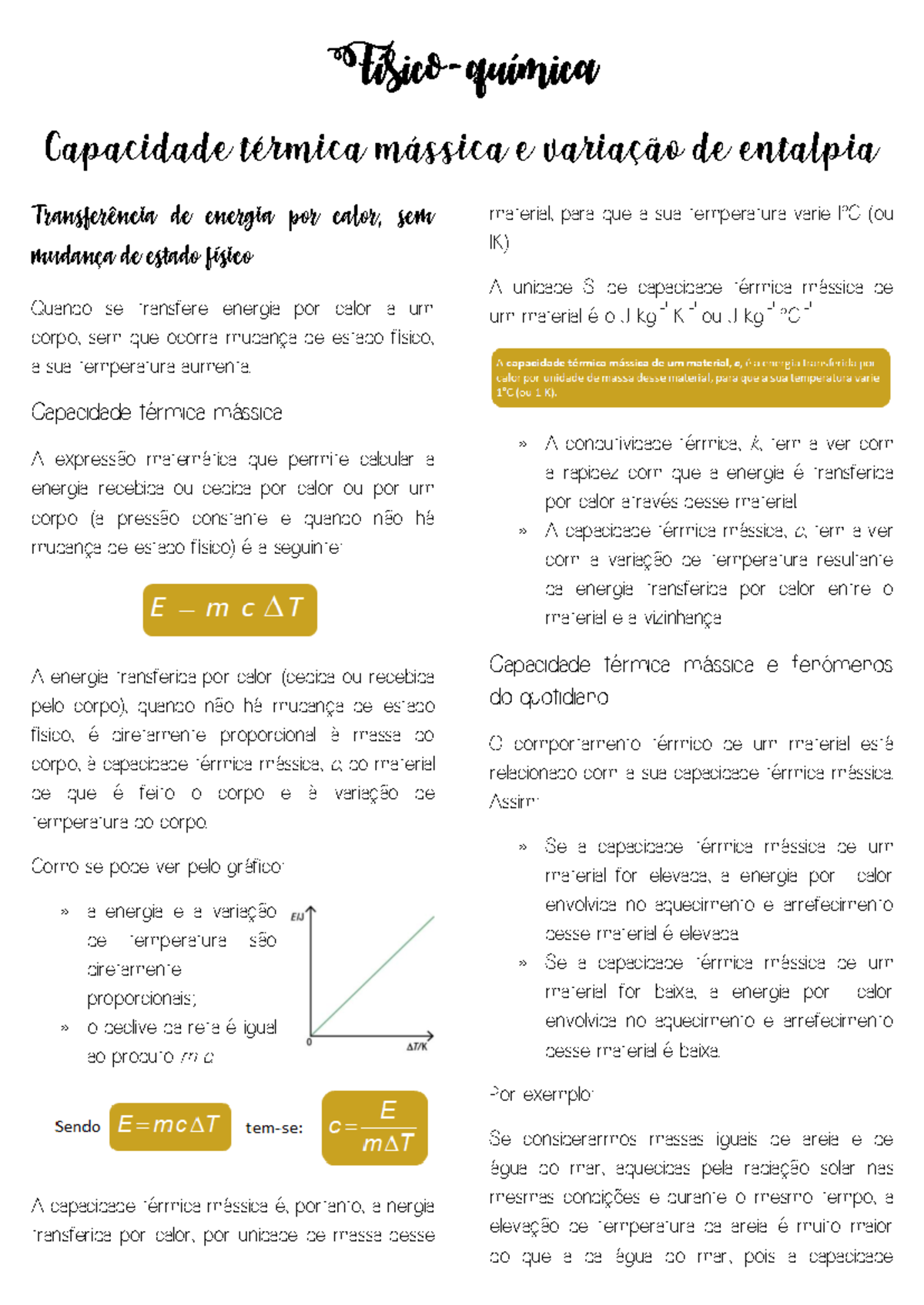 Capacidade térmica mássica e variação de entalpia - Físico-química ...