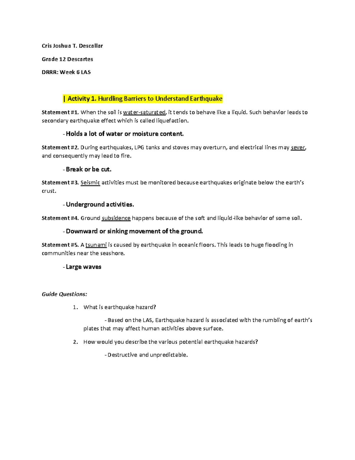 Descallar DRRR week 6 - Cris Joshua T. Descallar Grade 12 Descartes ...