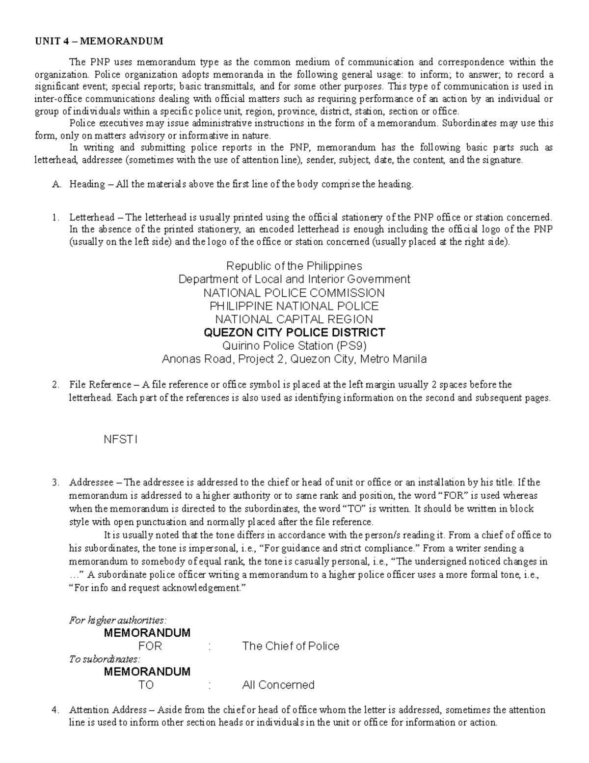 Inbound 1465865256876119241 - UNIT 4 – MEMORANDUM The PNP uses ...