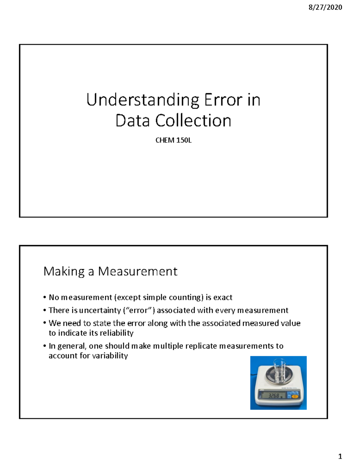 150L error prelab - Assignment and Course Note - Understanding Error in Data Collection CHEM ...