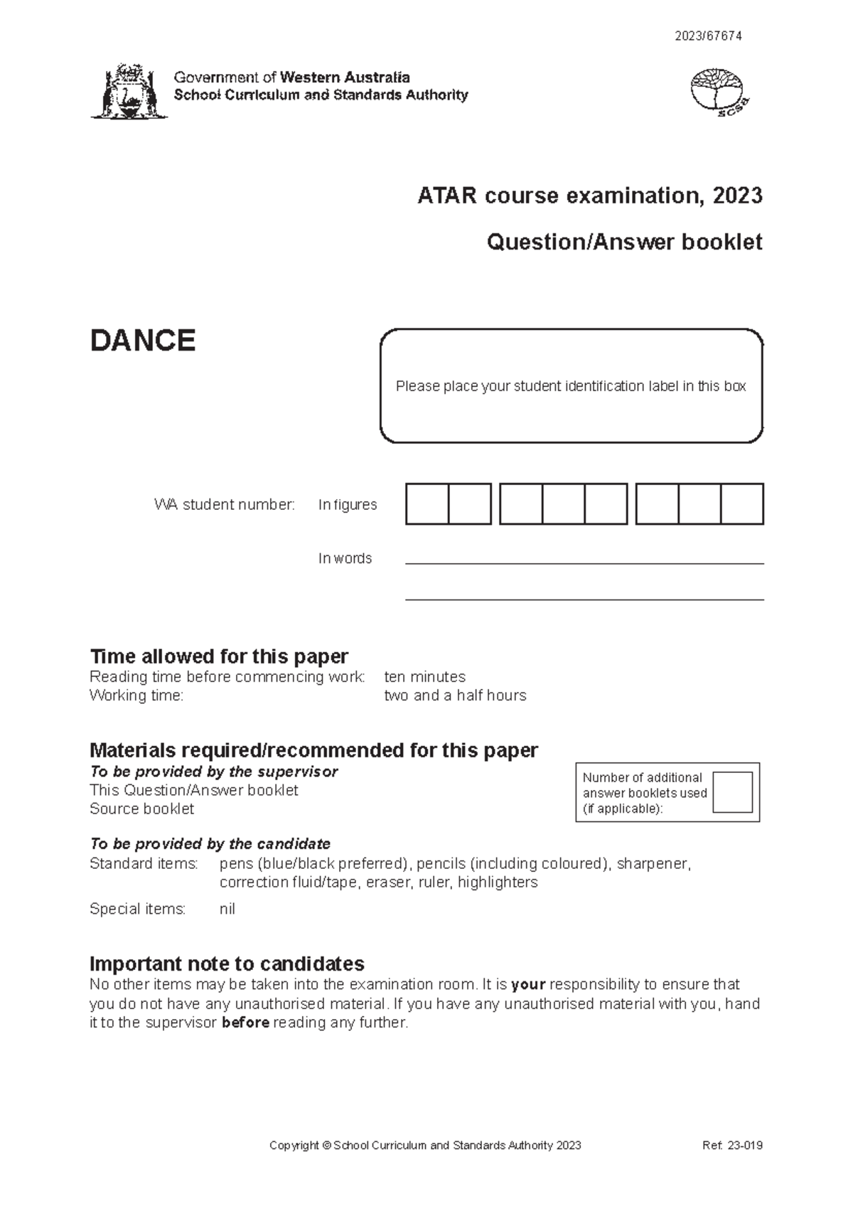 2023-DAN-Examination - Please place your student identification label ...