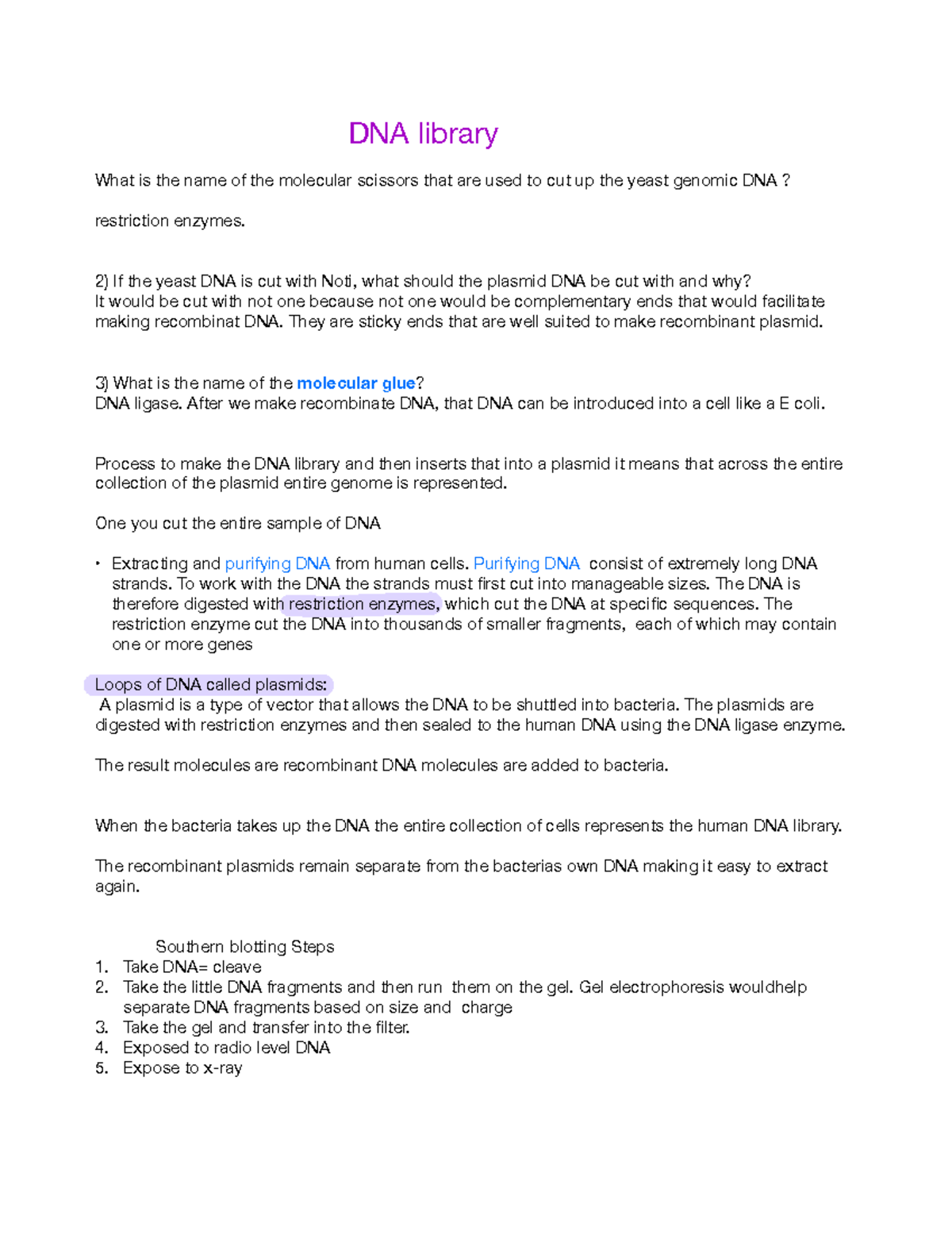 Week 8 Notes - DNA library What is the name of the molecular scissors ...