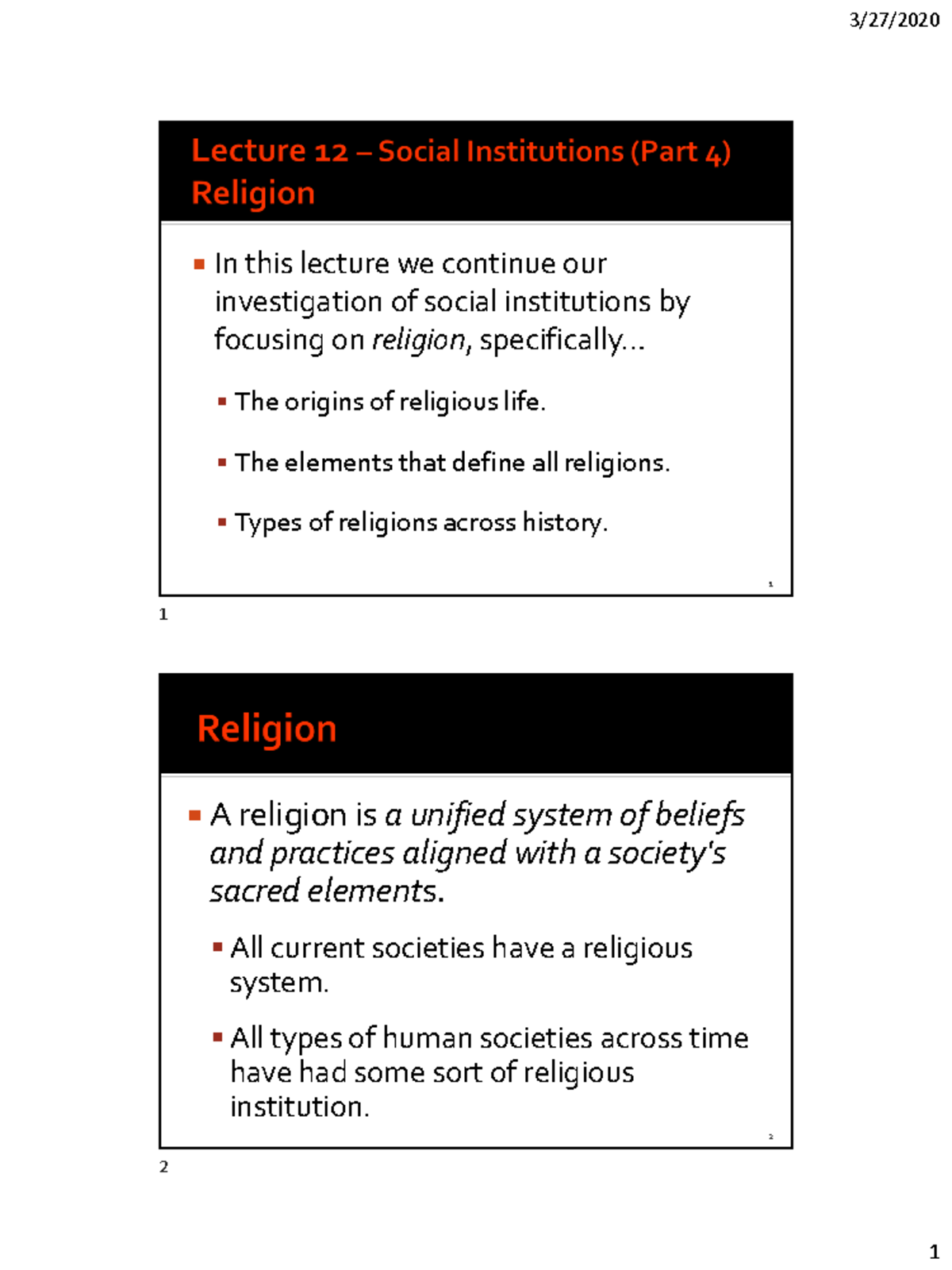 Lecture 12 - Religion-2 - In this lecture we continue our investigation ...