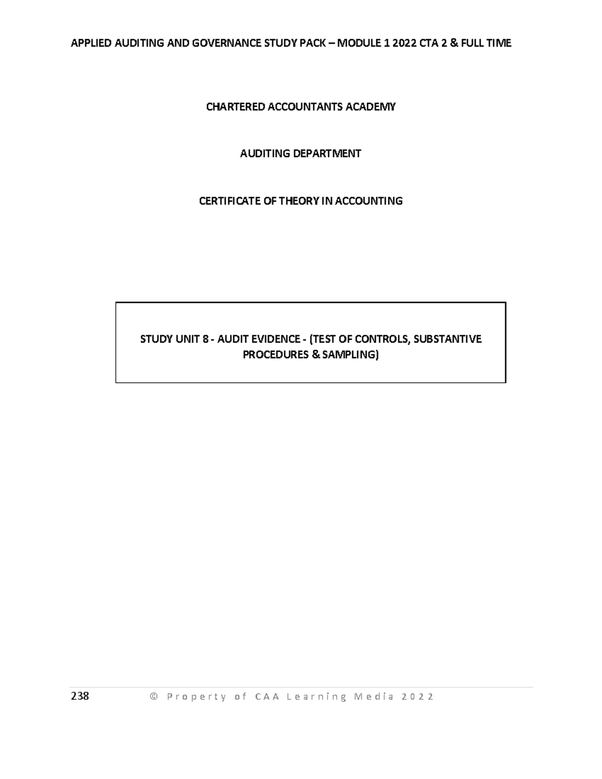 8. Study Unit 8 - Audit Evidence - CHARTERED ACCOUNTANTS ACADEMY ...