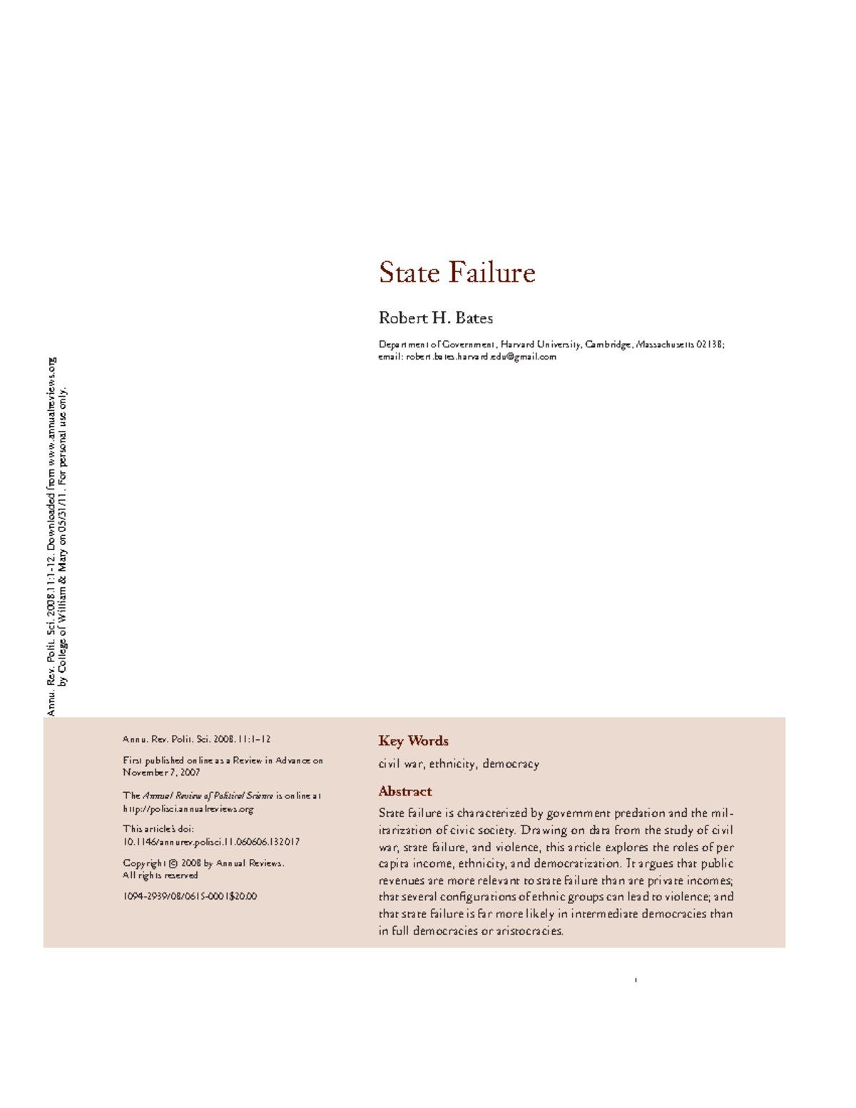 Robert Bates State Failure(1) - State Failure Robert H. Bates ...