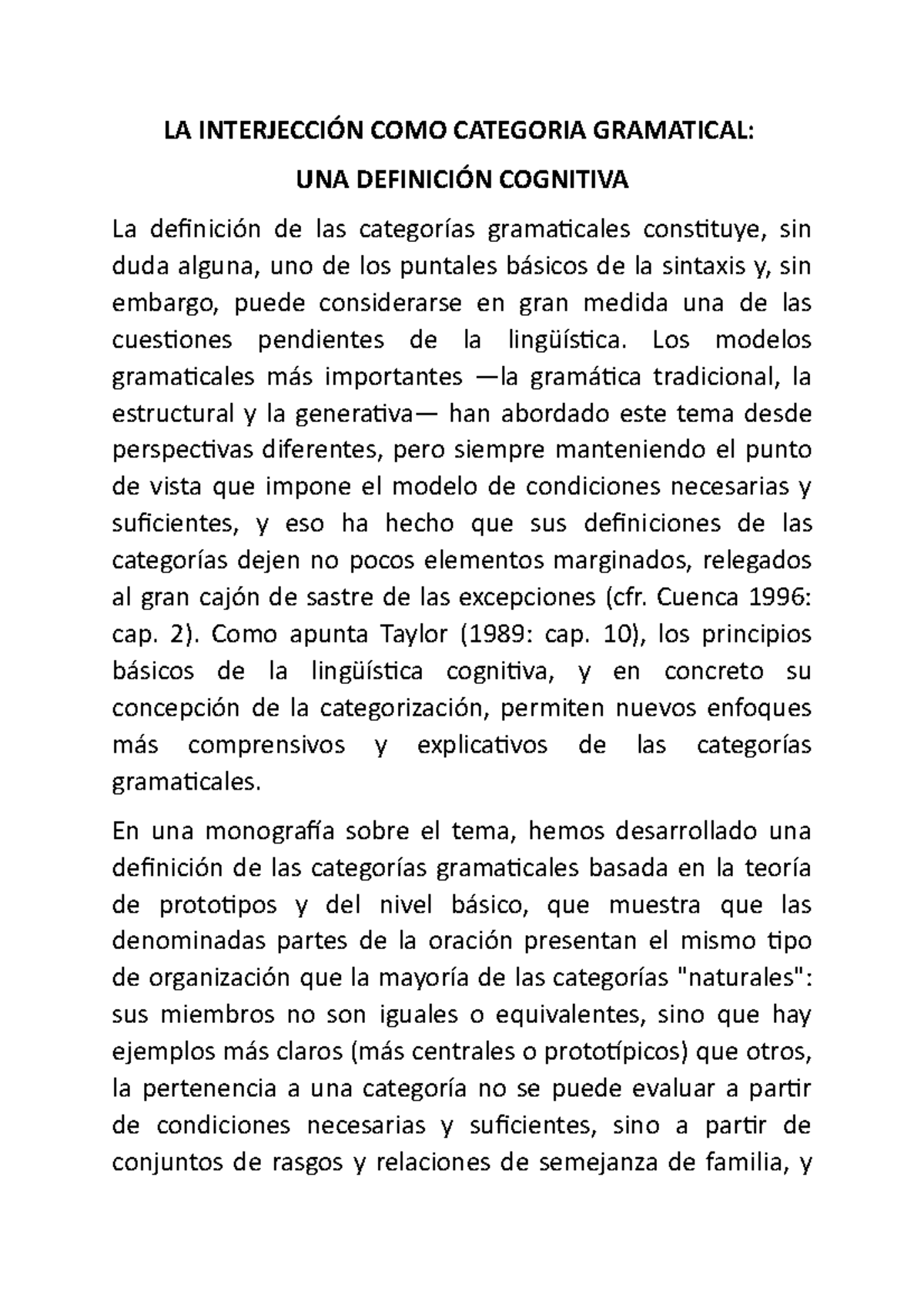 La interjección - Apuntes 2 - LA INTERJECCIÓN COMO CATEGORIA GRAMATICAL ...
