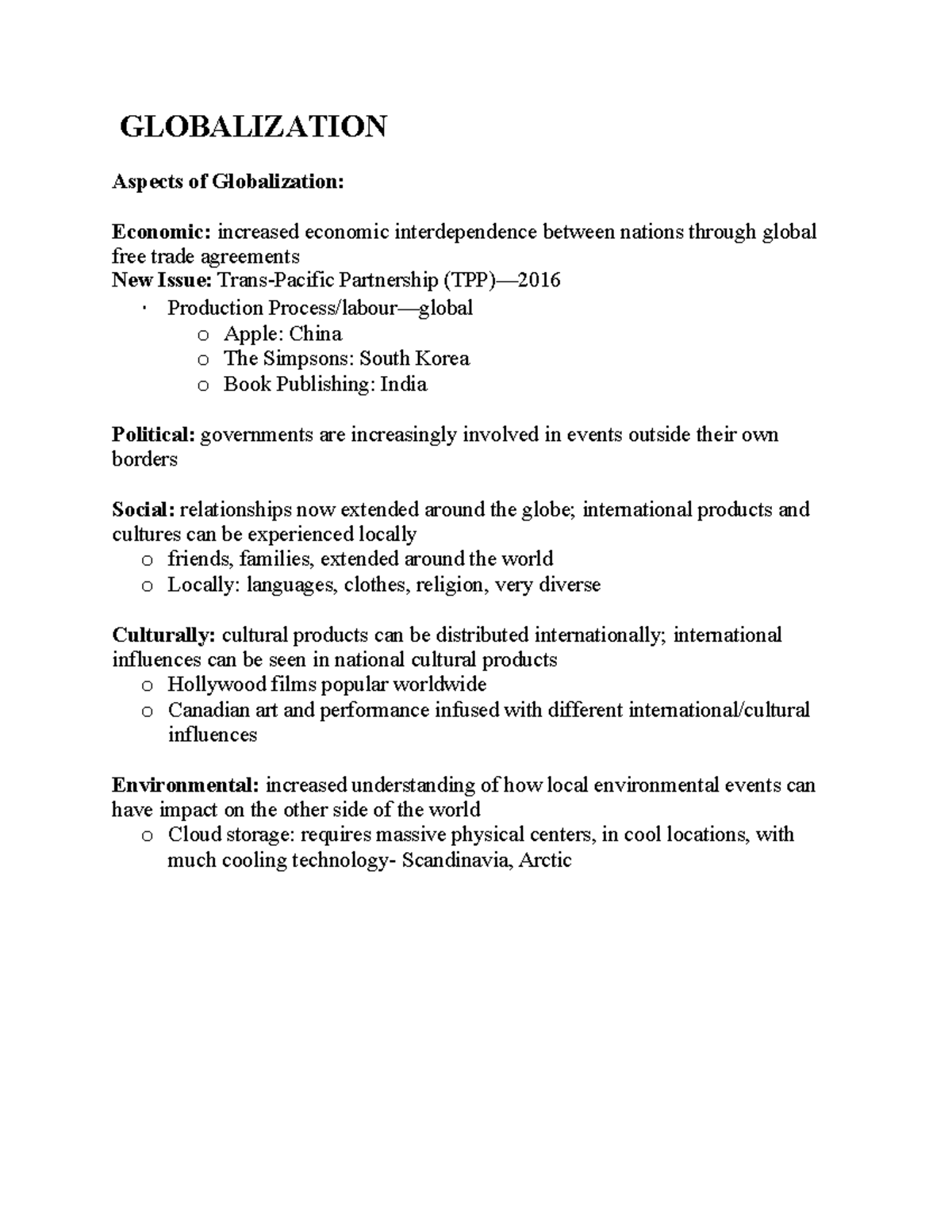 Aspects of Globalization - GLOBALIZATION Aspects of Globalization ...