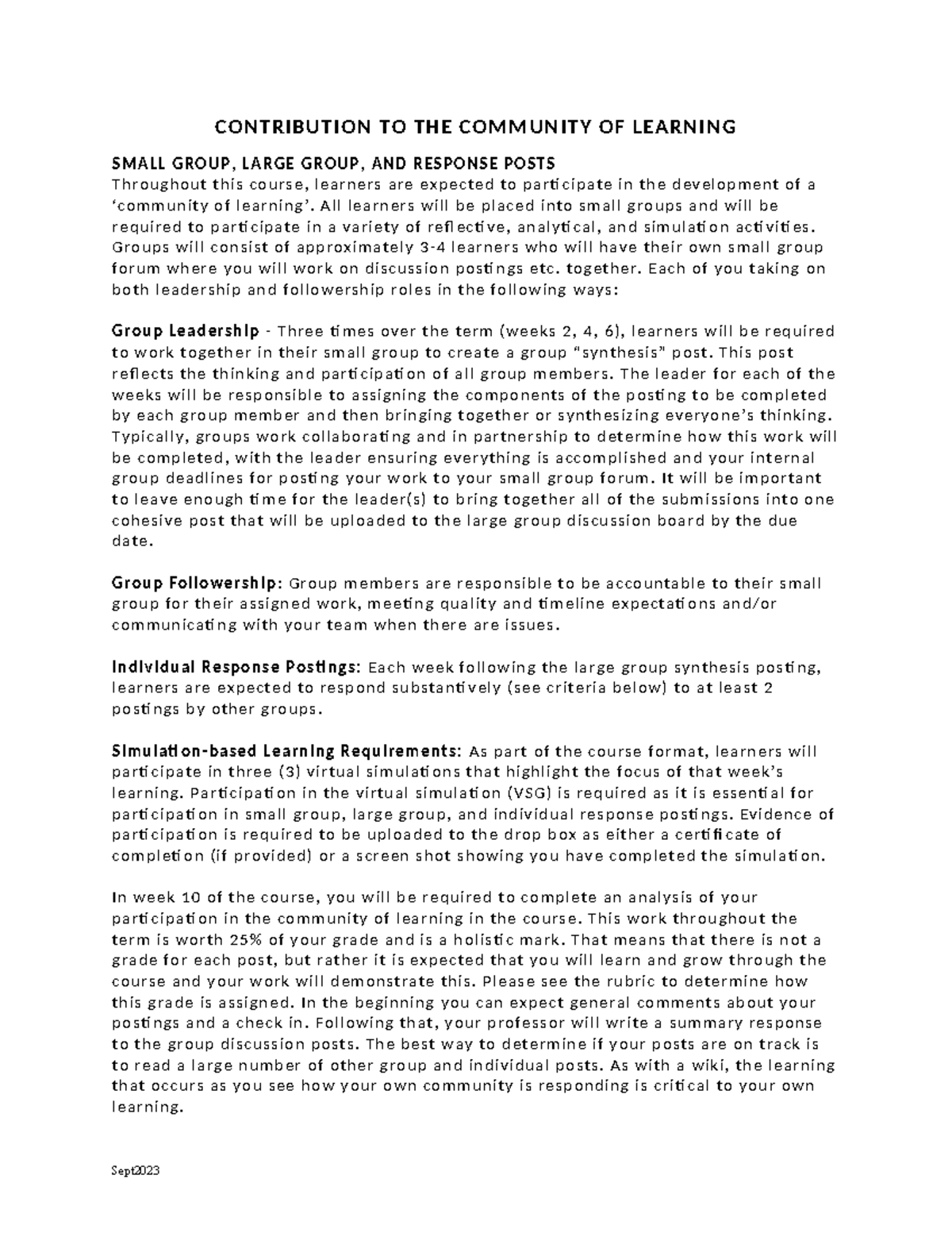 Contribution to the community of learning description-rubric (2022 ...