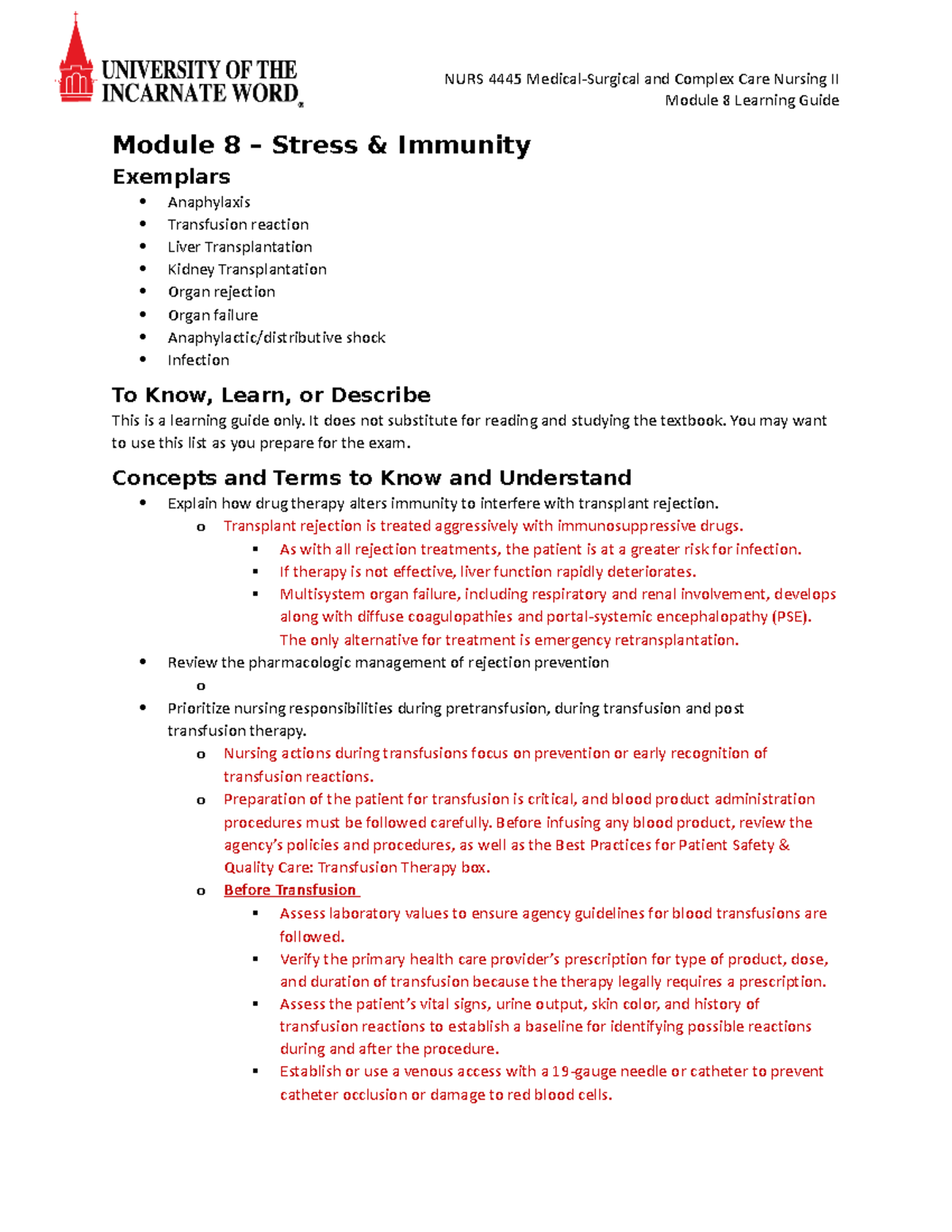 NURS 4445 module 8 - Module 8 Learning Guide Module 8 – Stress ...