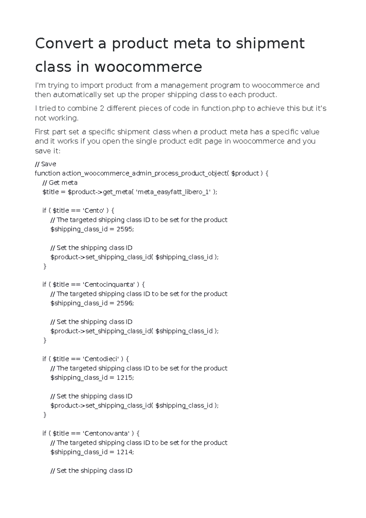 Converting product meta to shipmentclass 1 - Convert a product meta to ...