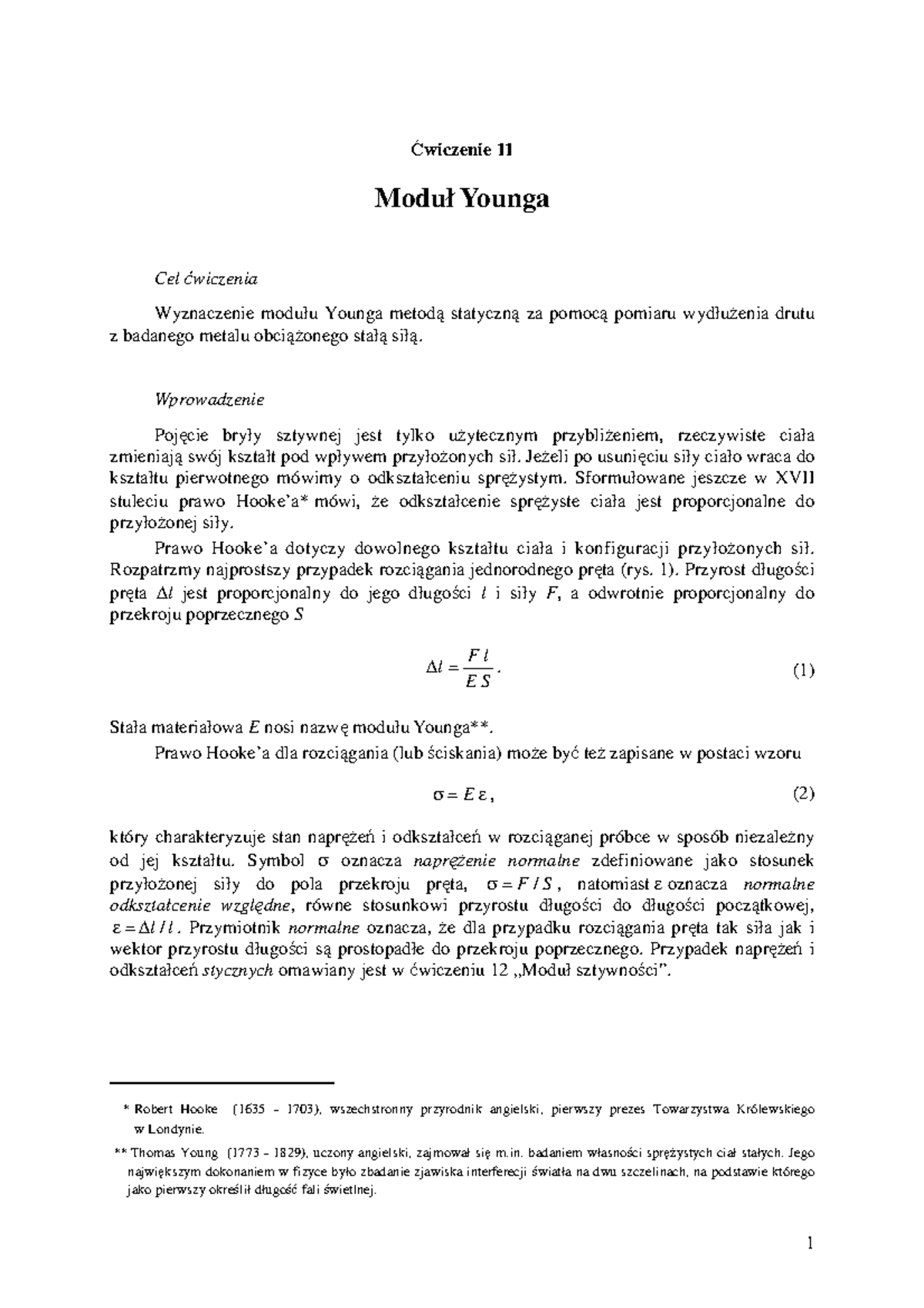 11 opis - Ćwiczenie 11 Moduł Younga Cel ćwiczenia Wyznaczenie modułu ...