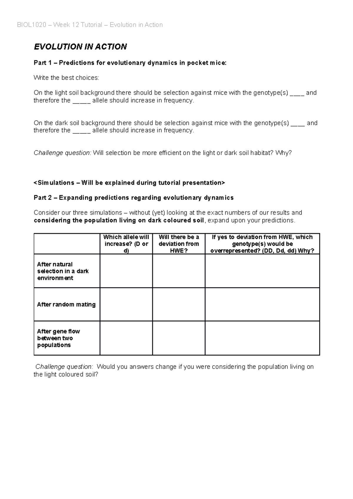BIOL1020 Tutorial 12 (student version) 2022(1) - BIOL1020 – Week 12 ...