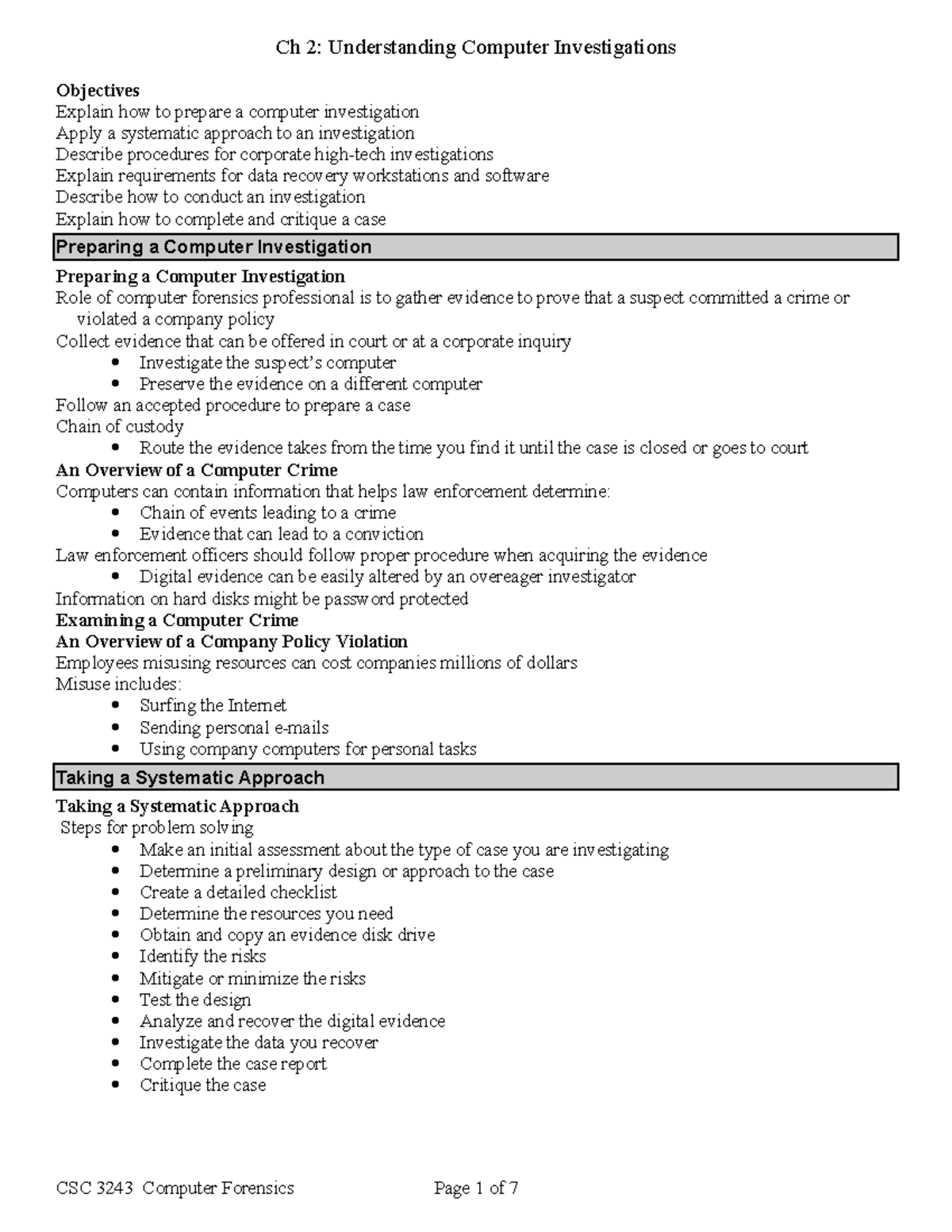 Ch02 - understanding computer investigations - Objectives Explain how ...