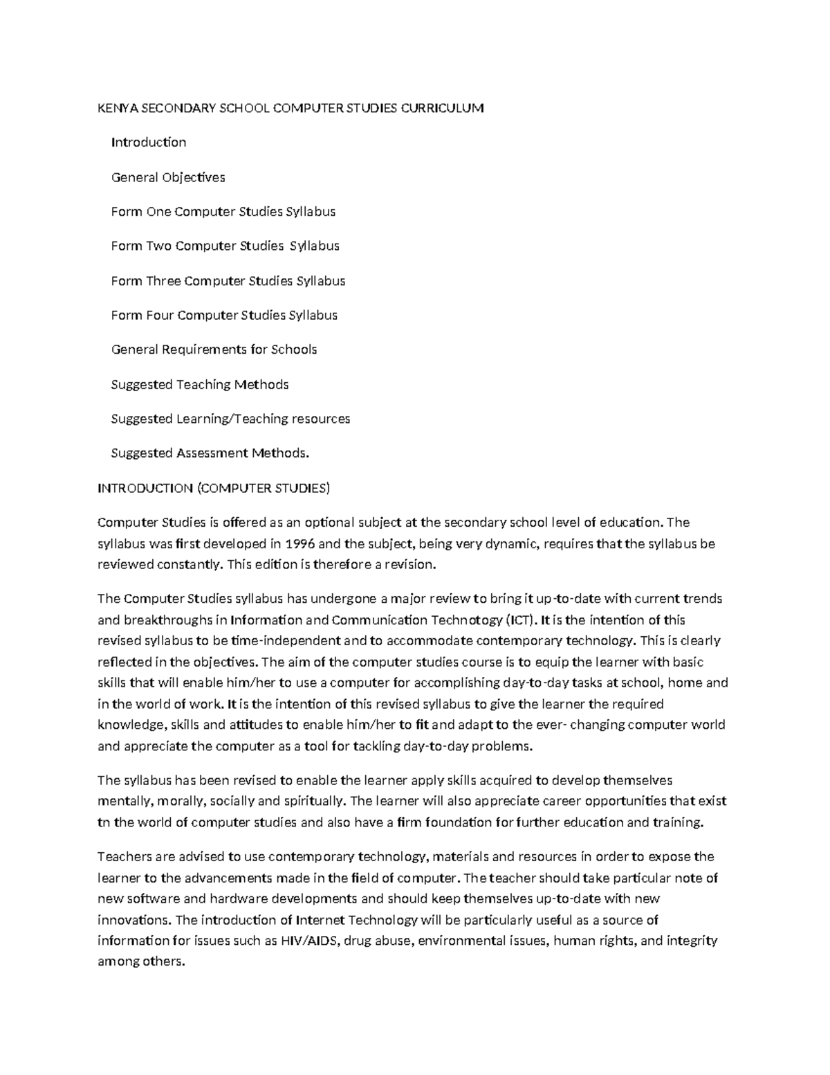 Computer Studies Syllabus FOR HIGHSCHOOL STUDENTS - KENYA SECONDARY ...