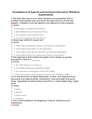 Chapter 1-6 Foundations of Special and Inclusive Education CHAP 1-6 ...