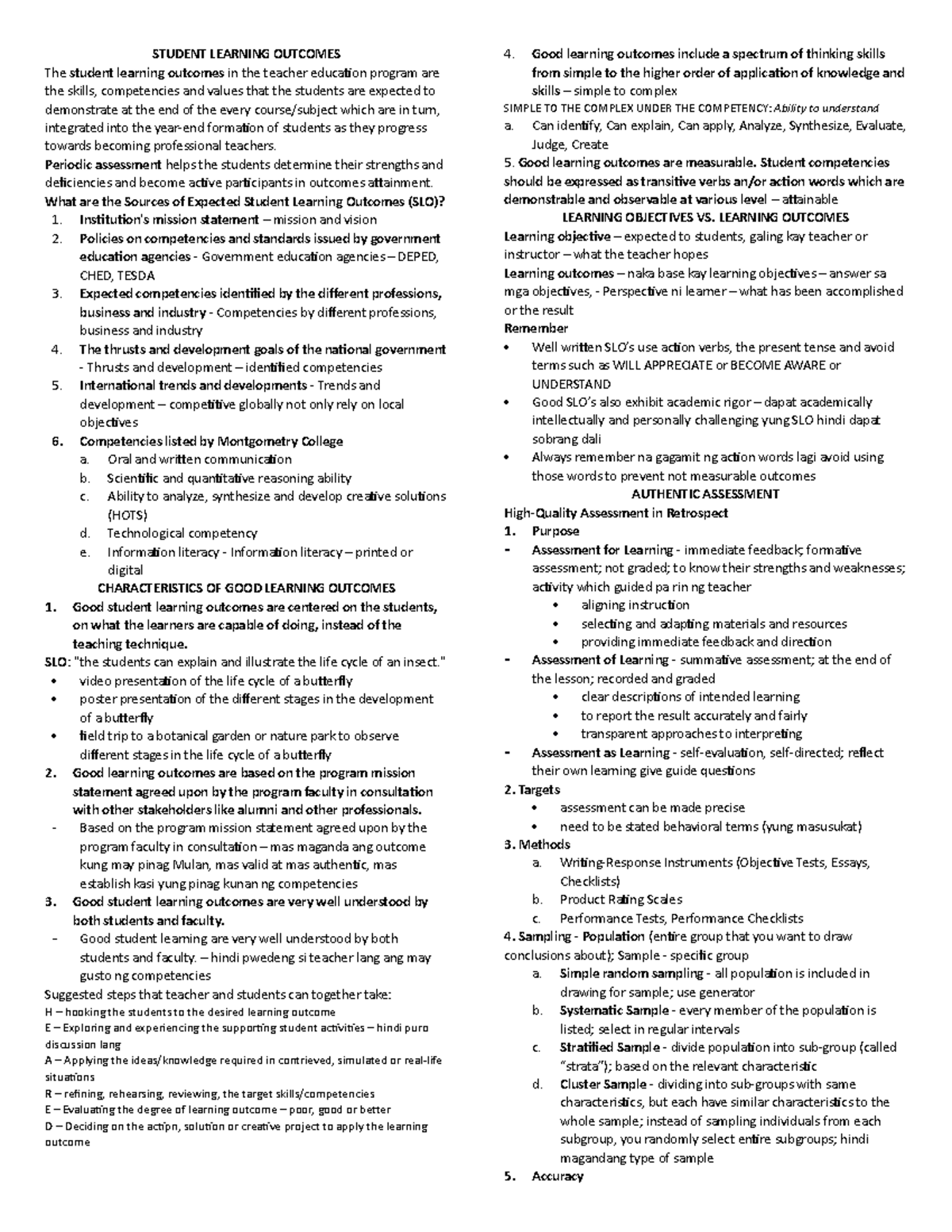 EDUC-6 Midterm Reviewer - STUDENT LEARNING OUTCOMES The student ...