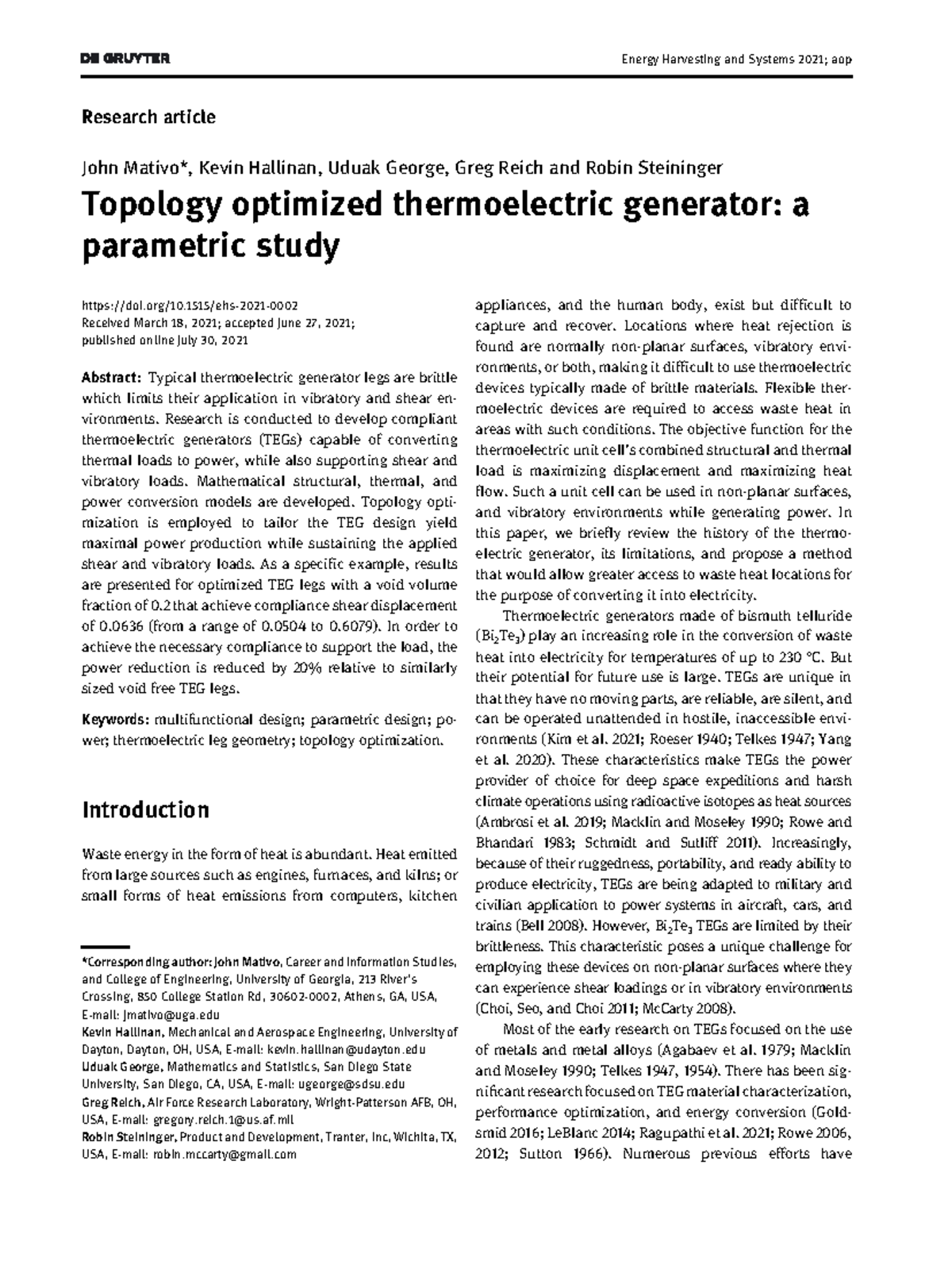 aritcle dynamics - Research article John Mativo*, Kevin Hallinan, Uduak ...