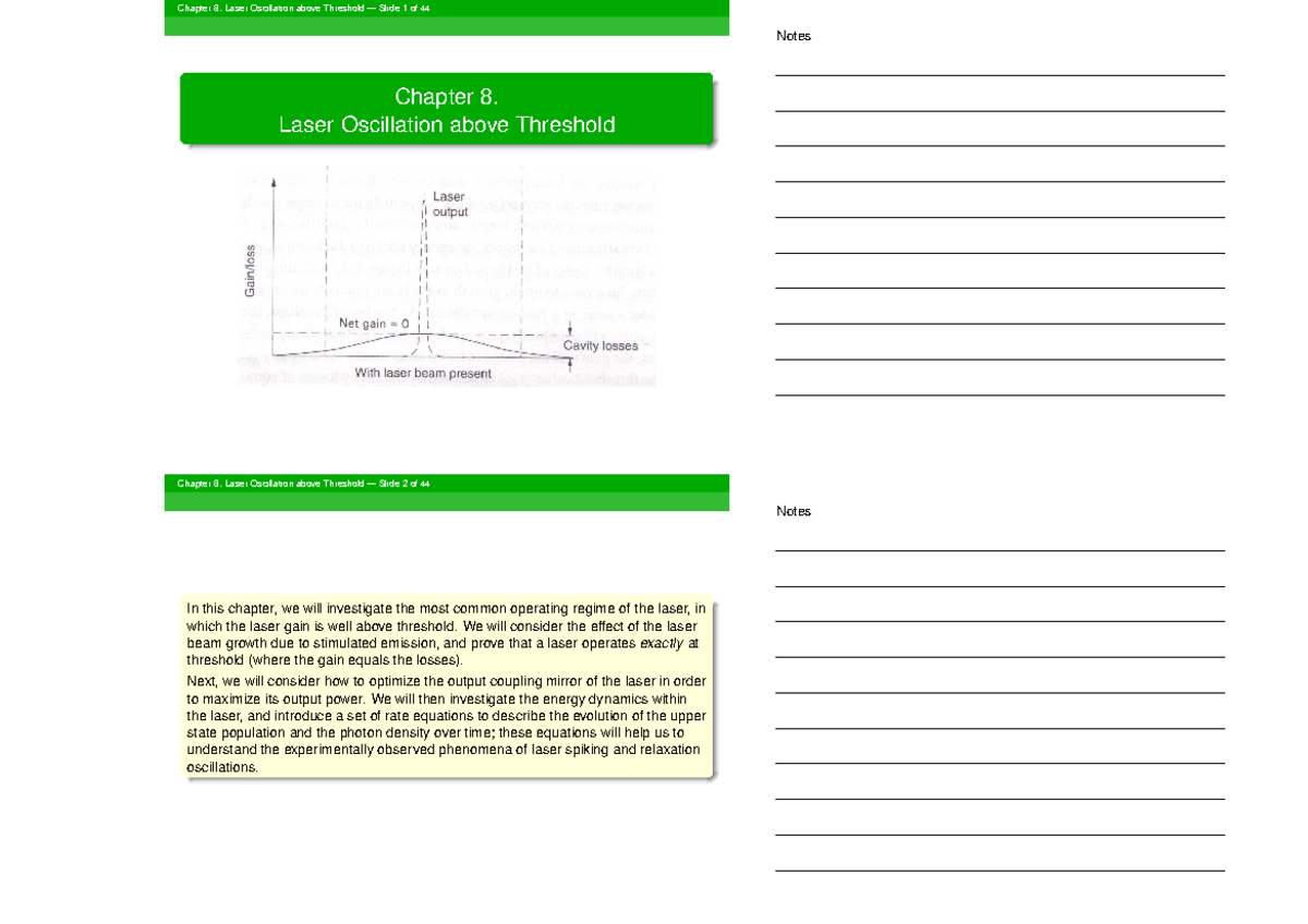 Lecture notes, lectures 8-13 - Handouts laser oscillation above ...
