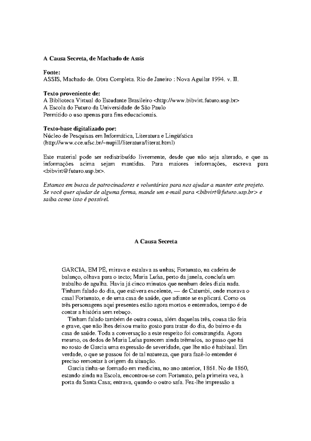 02. A Causa Secreta autor Machado de Assis - A Causa Secreta, de ...