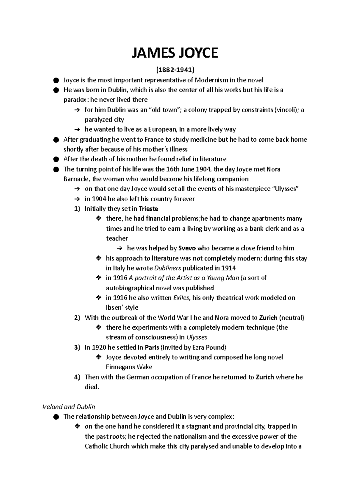 James Joyce - Appunti - JAMES JOYCE (1882-1941) Joyce is the most ...