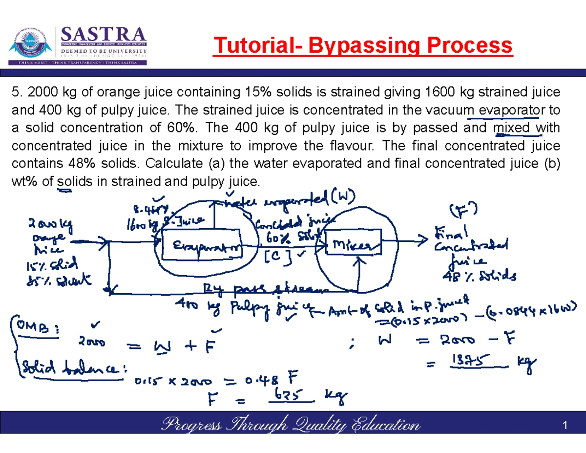 CHE101-lect 25 - process calculations notes - Extraction: Separation of ...