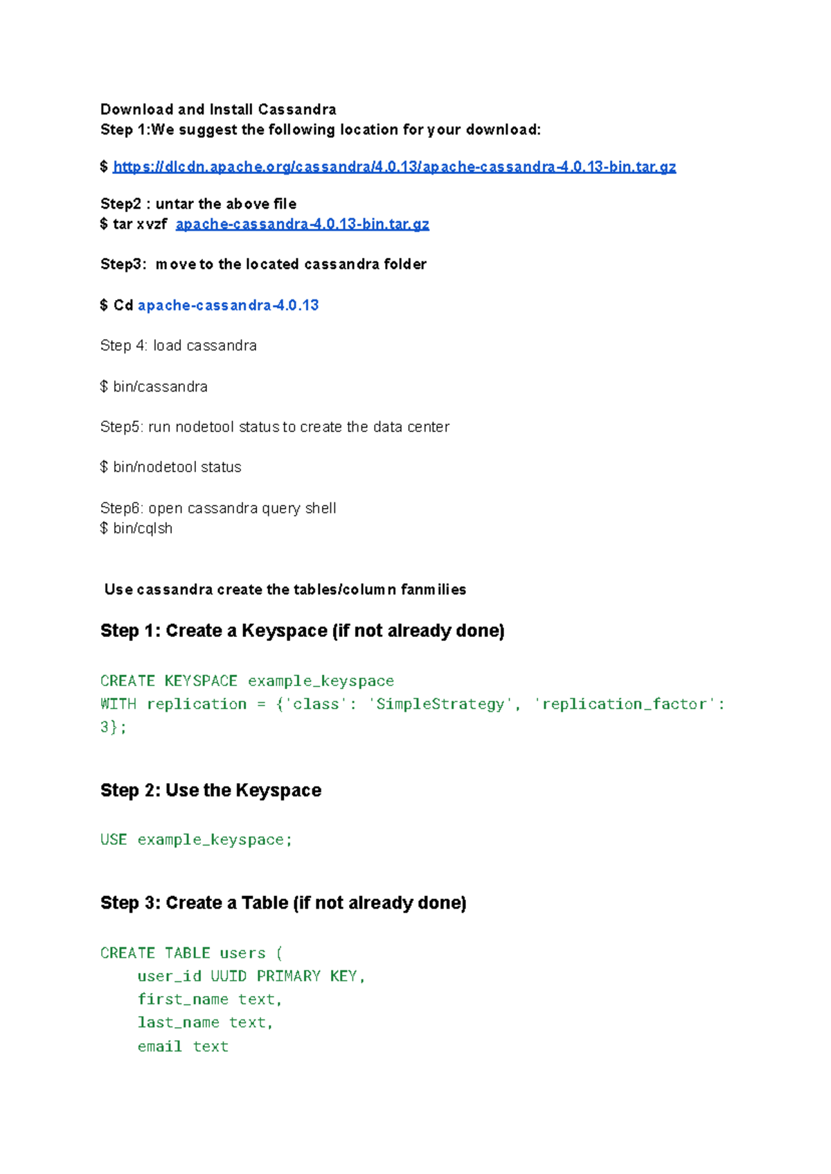 Cassandra example - Cassava - Download and Install Cassandra Step 1:We ...